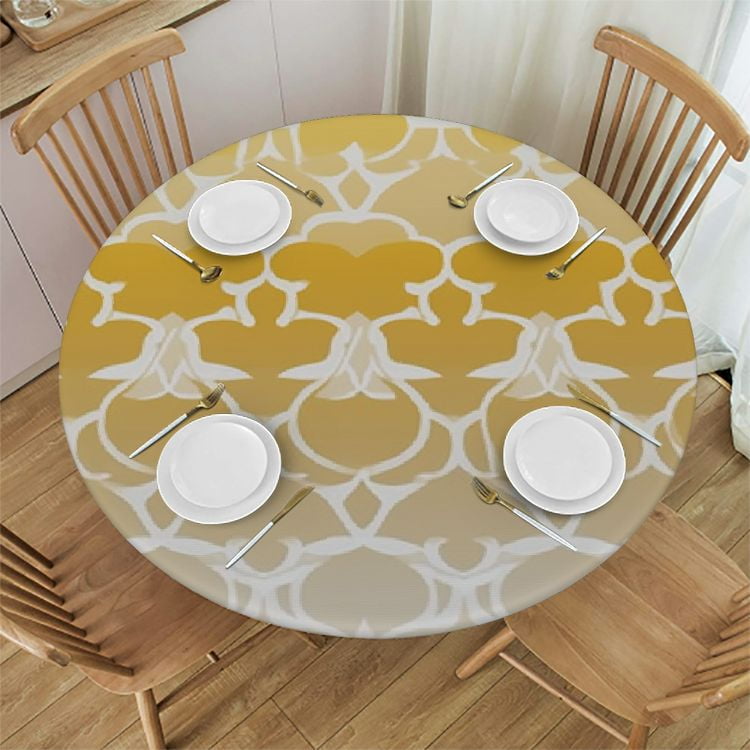 Waterproof Round Fitted Table Cover, Yellow Gradient Retro Pattern ...