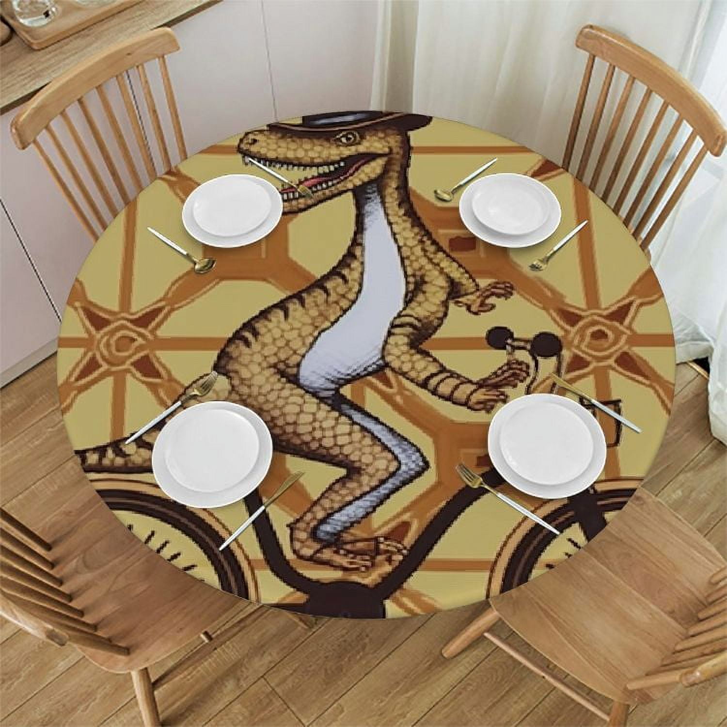 Waterproof Round Fitted Table Cover, with Texture Brown Elastic Edged ...