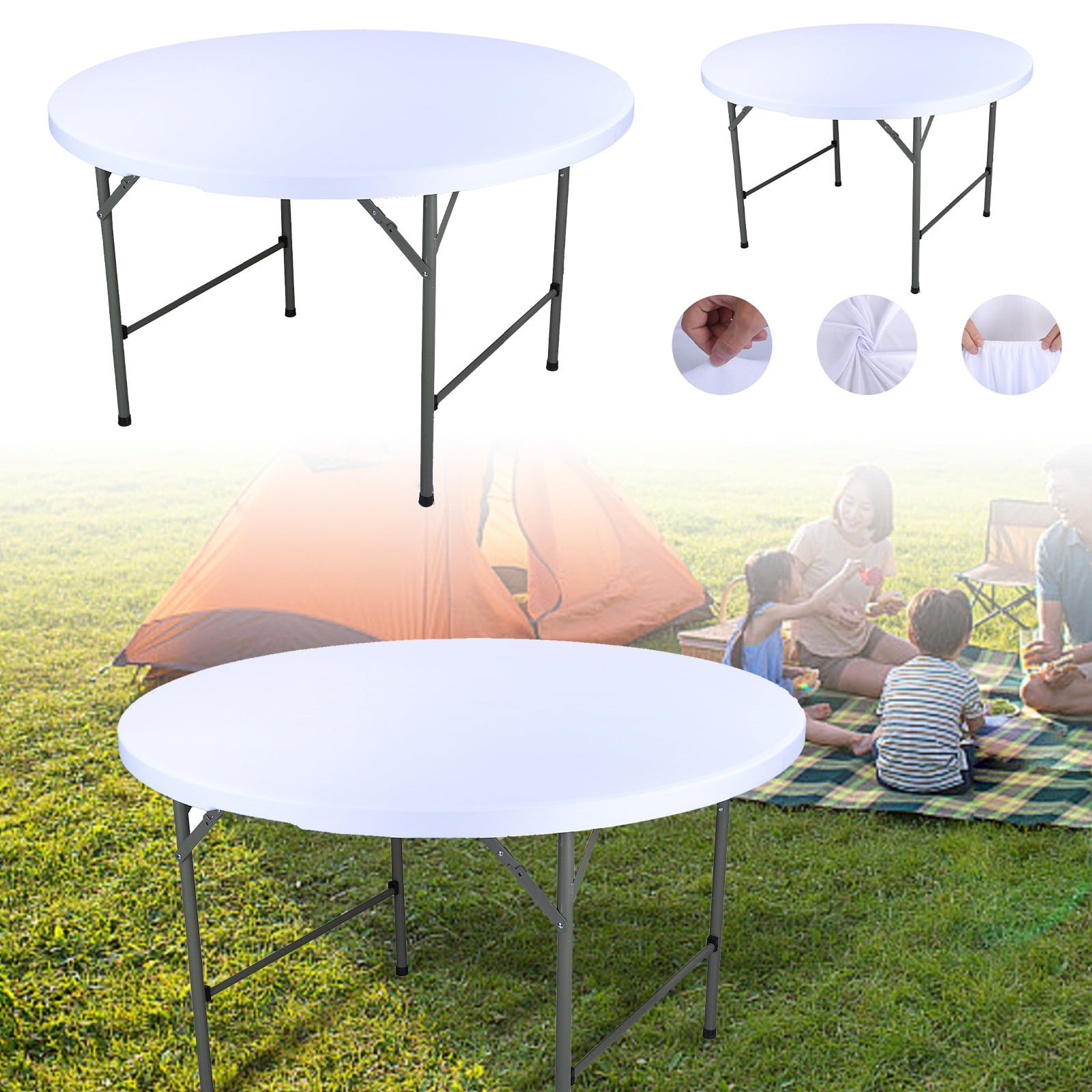 Waterproof Round Tablecloth - Elastic Fitted Table Cover for 48"/60 ...