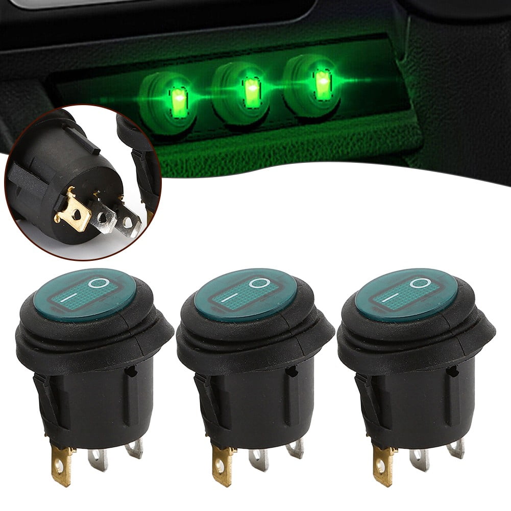 Waterproof Round Toggle Switch 3 Pack Green LED 12V 20A for Car Boat ...