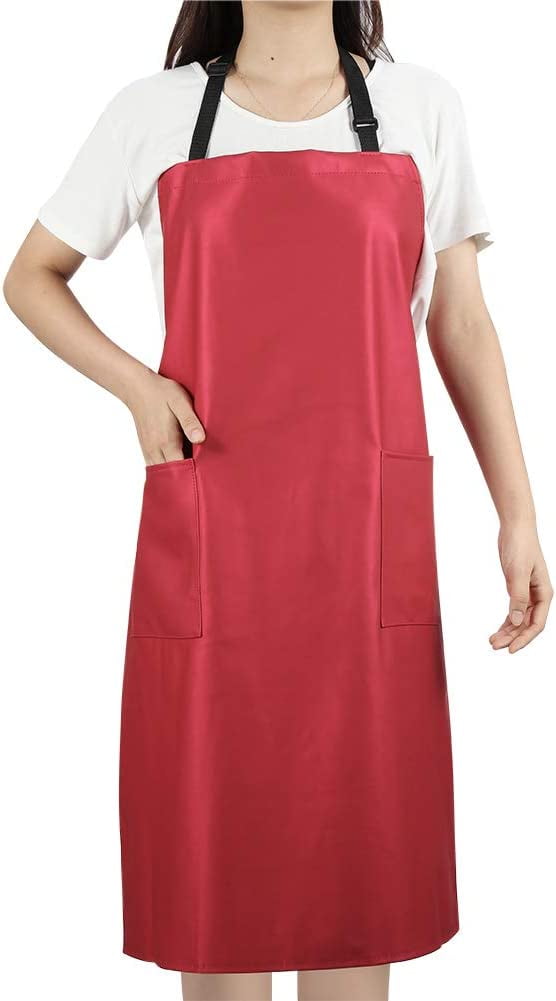 Waterproof Rubber Vinyl Apron for Women - Chemical Resistant Work Cloth with 2 Pockets ...