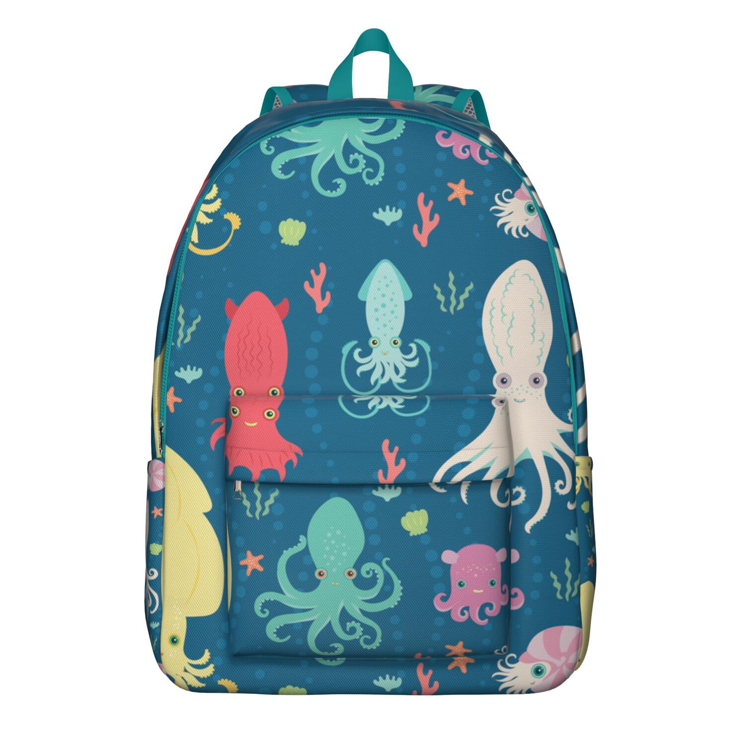 Waterproof School Backpack with Colorful Japanese-Style Octopus ...