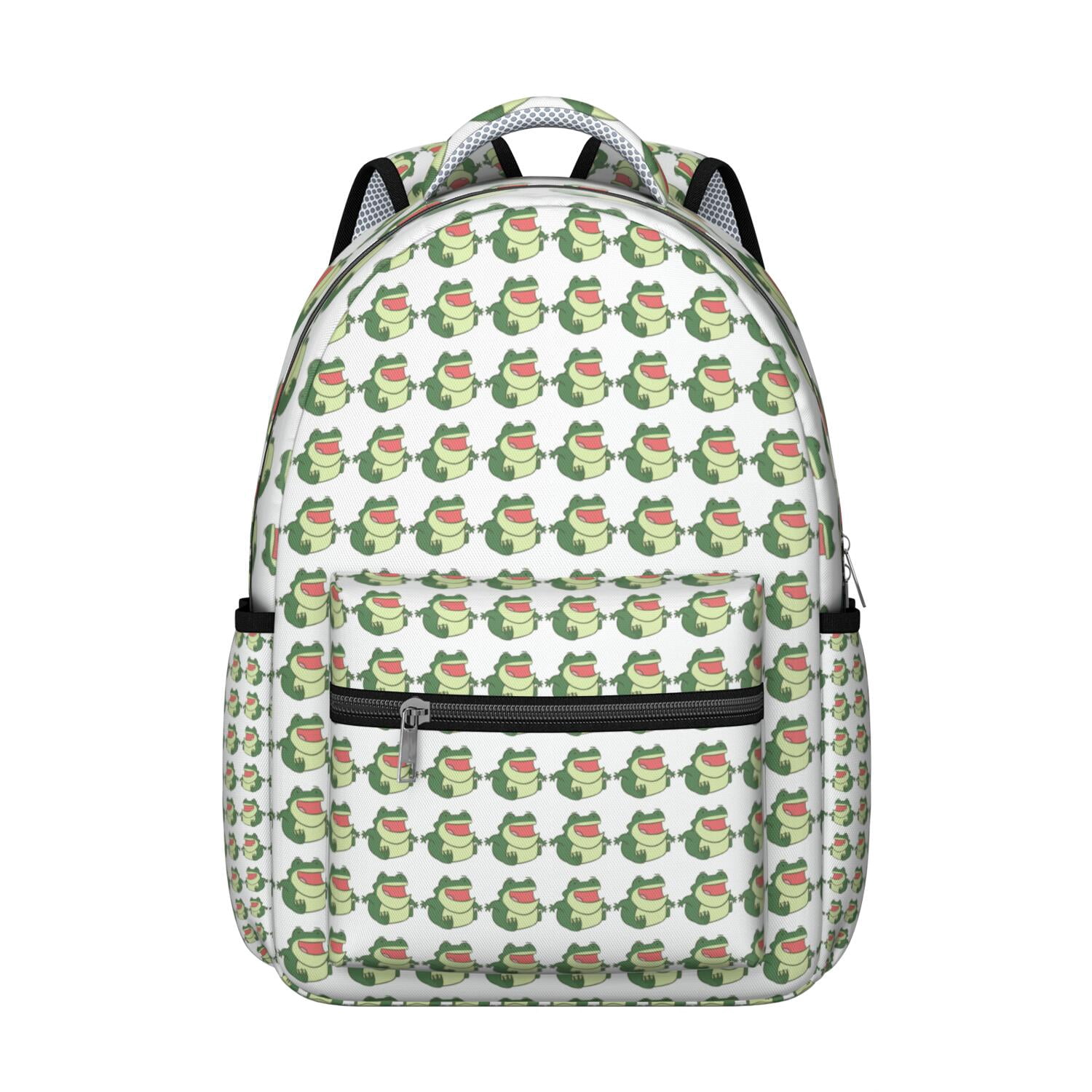 Waterproof School Backpack with Cute Green Frog & Mushroom Print ...