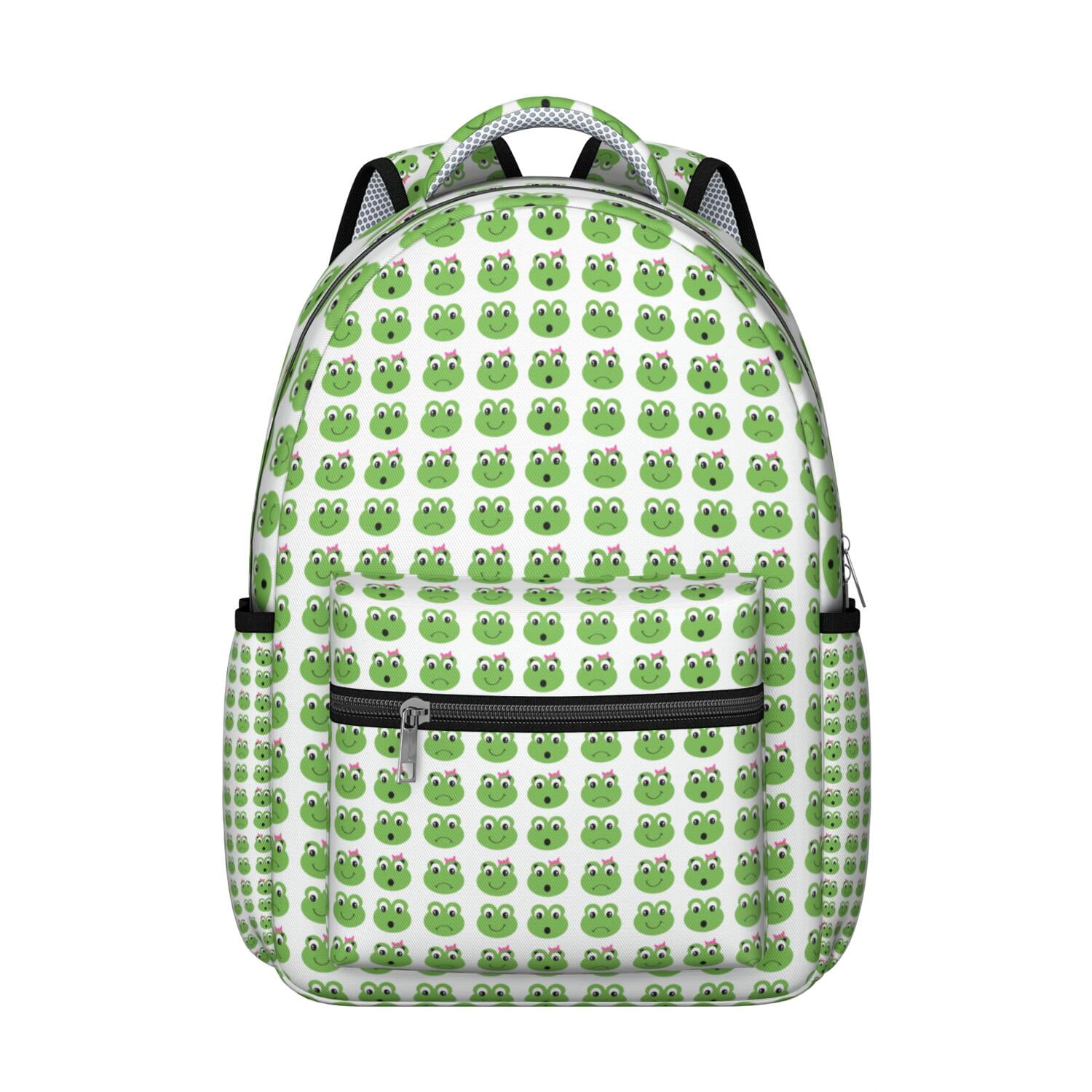 Waterproof School Backpack with Cute Green Frog & Mushroom Print ...
