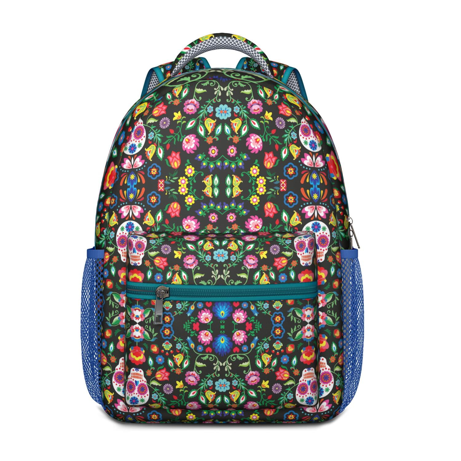 Waterproof School Backpack with Gothic Skull & Floral Print - Ergonomic ...