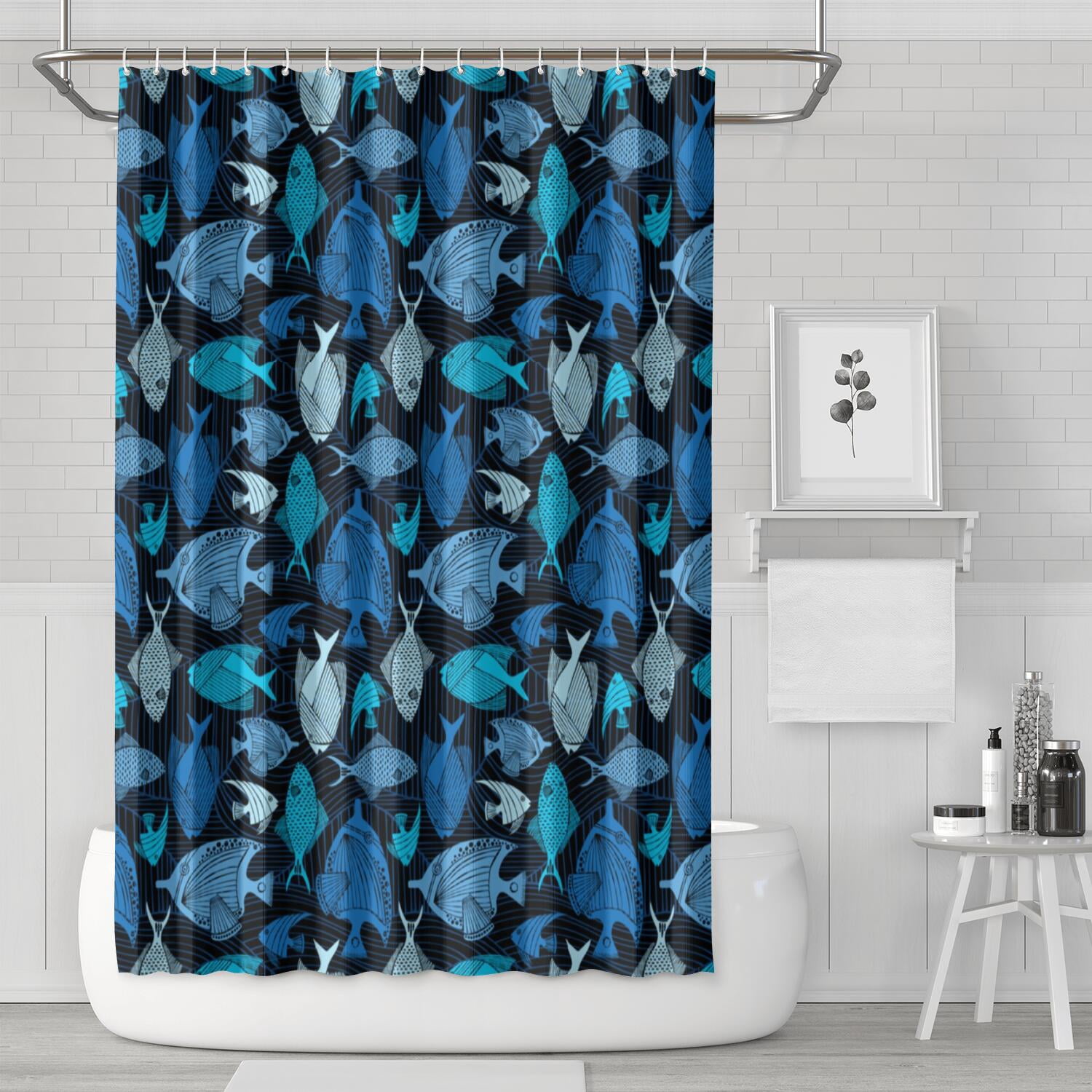Waterproof Shower Curtain 72x72 Inch with Cute Cartoon Fish Print ...