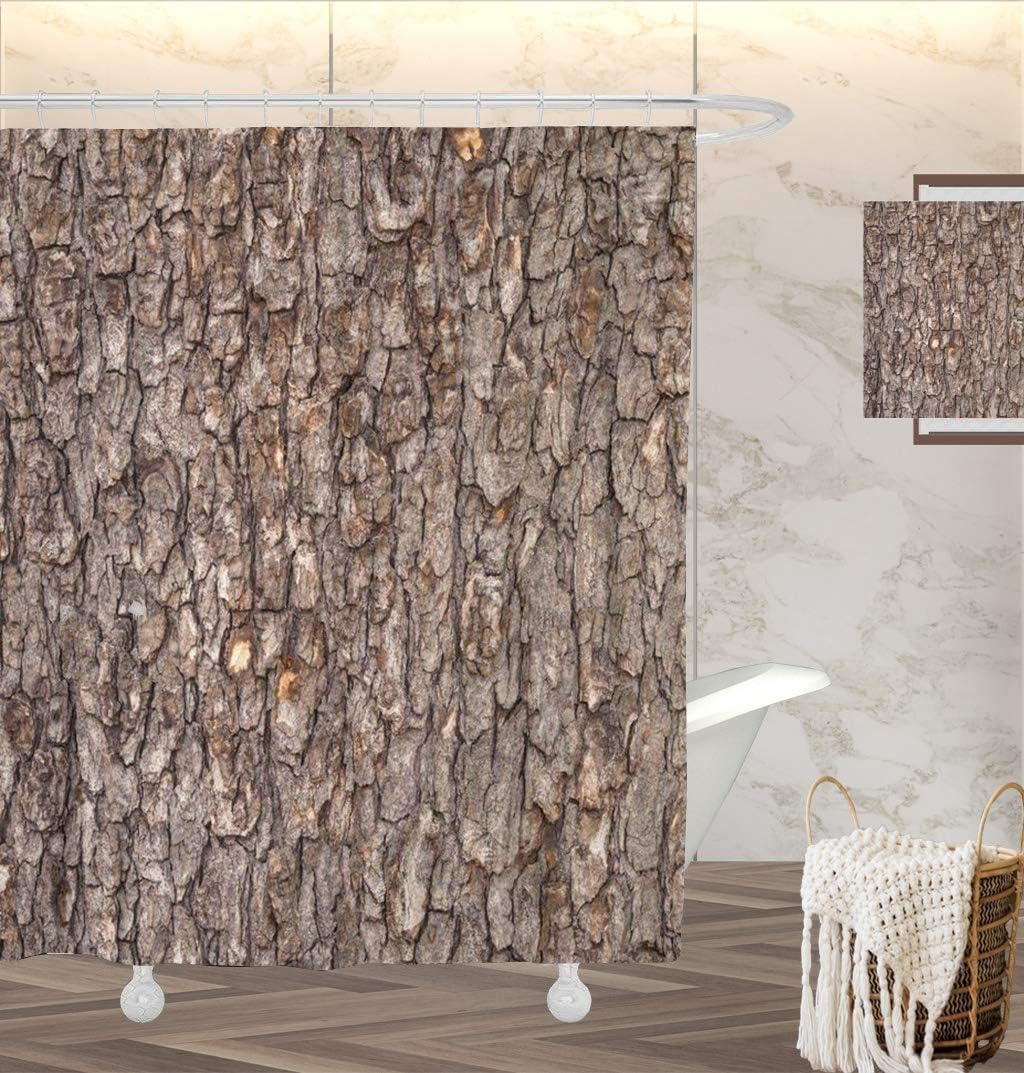 Waterproof Shower Curtain Curtains Beige Pine Tree Bark Brown Tileable ...