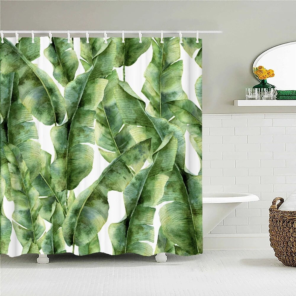 Waterproof Shower Curtain Green Plant leaf leaves Polyester Fabric 3D ...