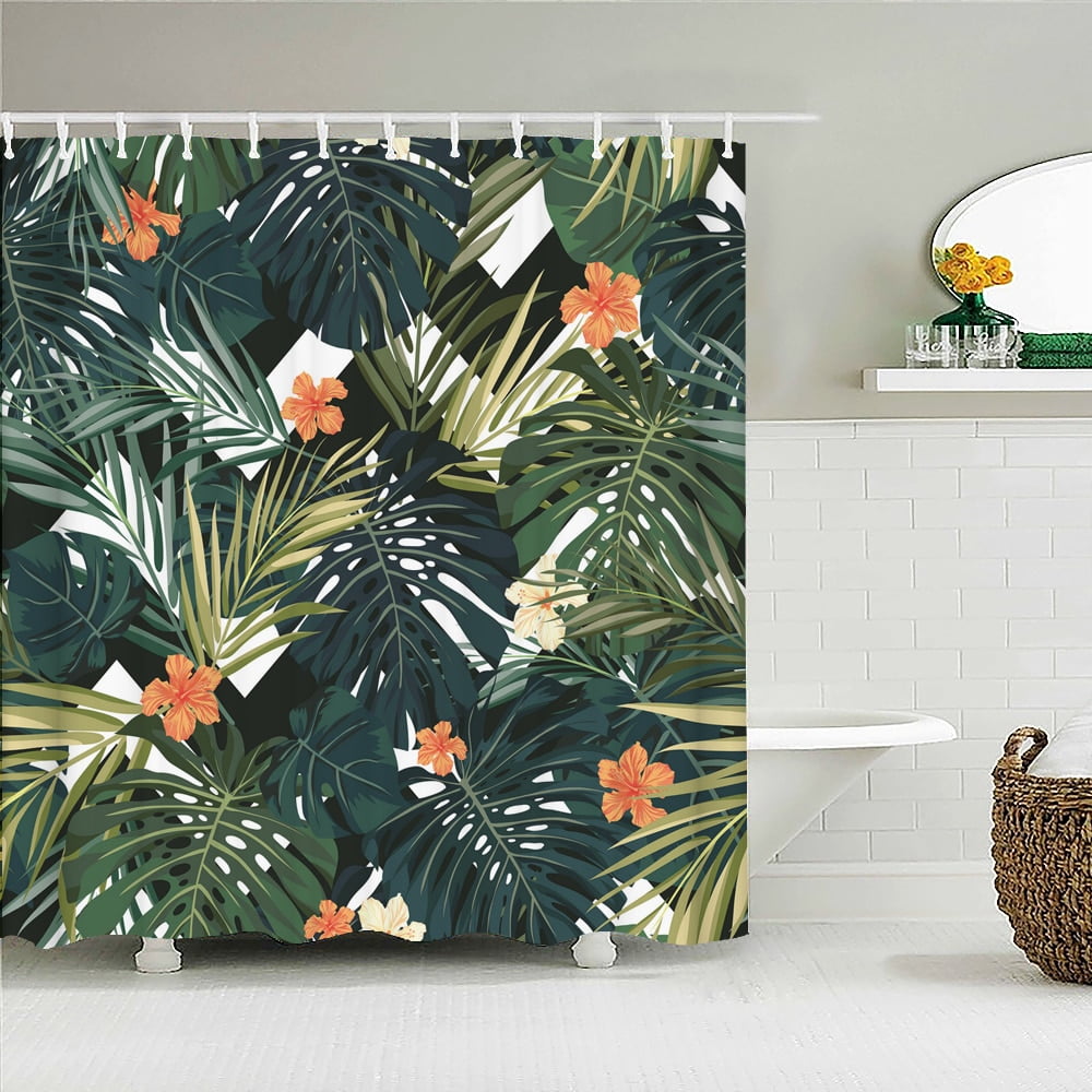 Waterproof Shower Curtain Green Plant leaf leaves Polyester Fabric 3D ...