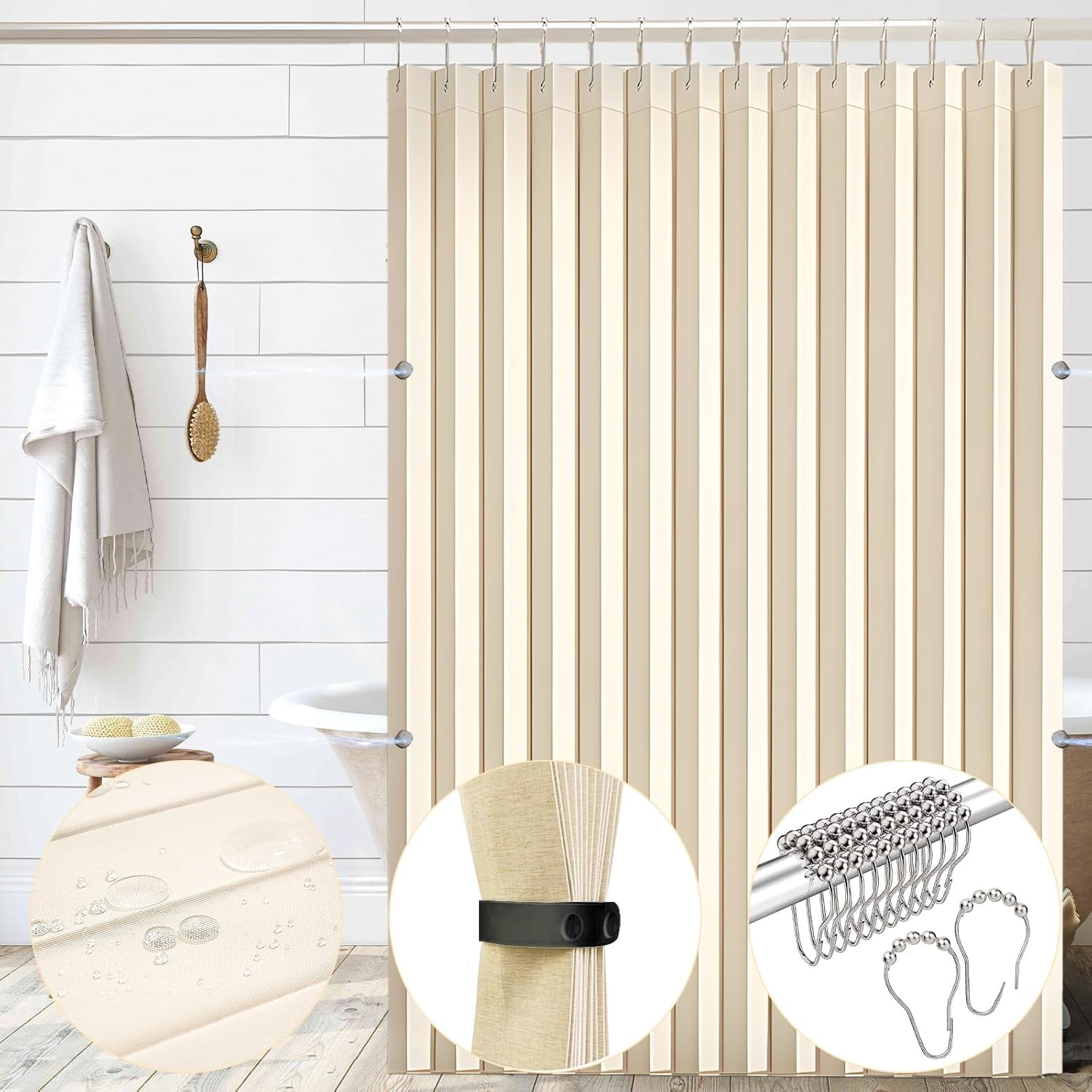 Waterproof Shower Curtain, NO Liner Needed, Heavy Duty Folding Linen Shower Curtain, 72x80 ...