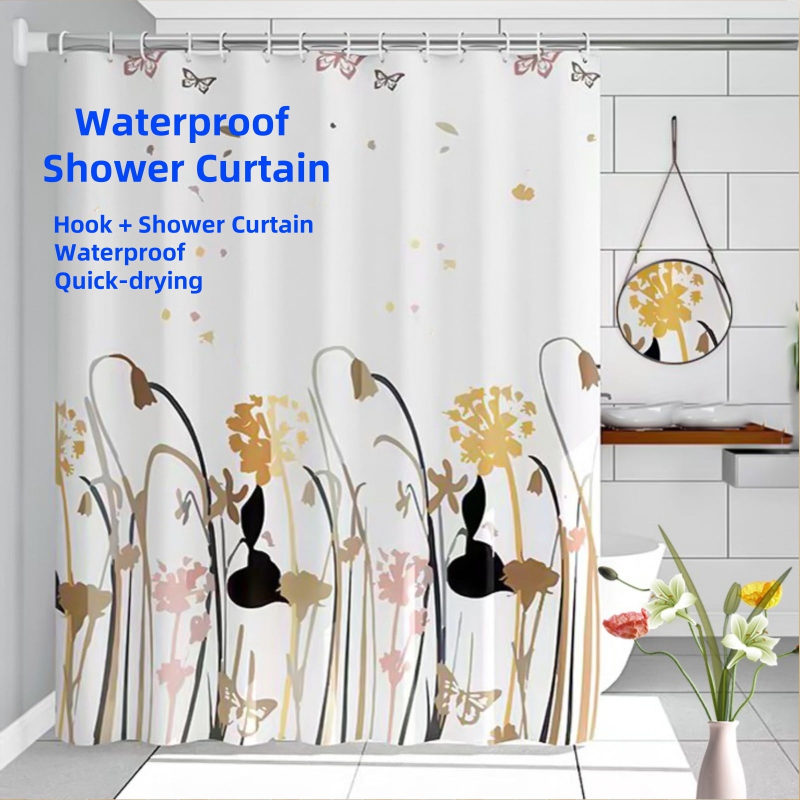 Waterproof Shower Curtain，PVEA material with 12 Hooks 72x72 inches ...