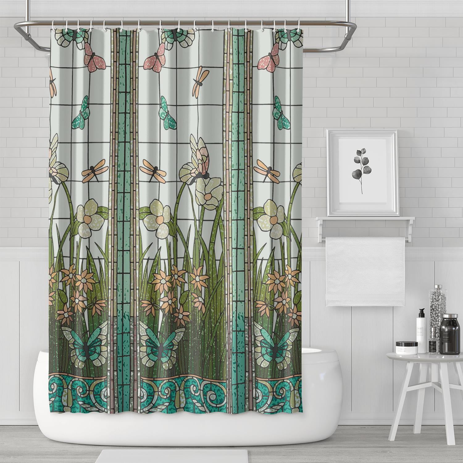 Waterproof Floral Shower Curtain, Stained Glass Print, Polyester ...