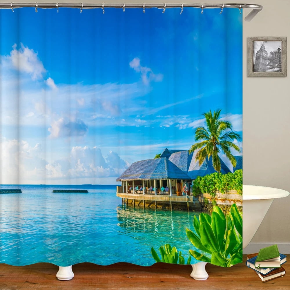 Waterproof Shower Curtain Various Sunshine Beach Scenery Seaside 3d ...