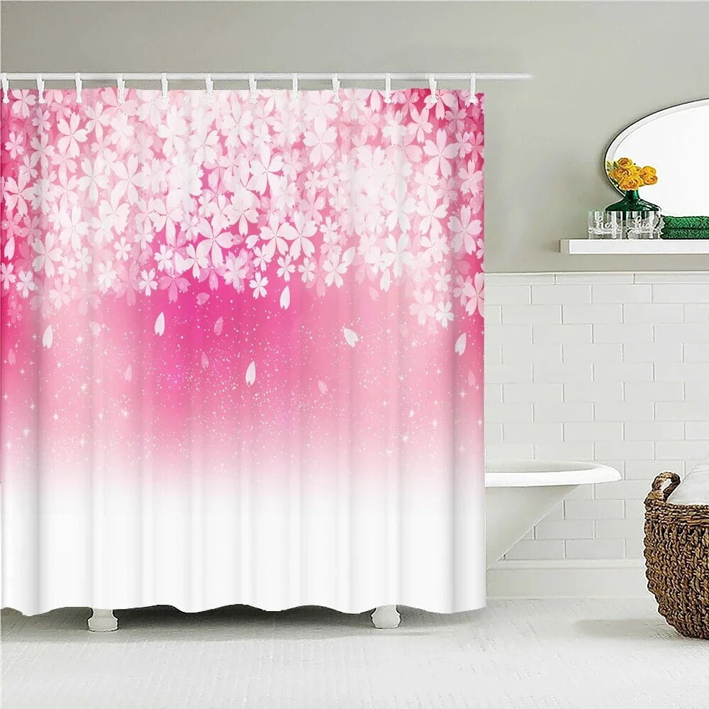 Waterproof Shower Curtain For Bathroom Cherry Blossom Pink Flowers