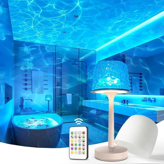 Tedmos Waterproof Shower Lamp, RGB Ocean Wave Projector, Cordless ...