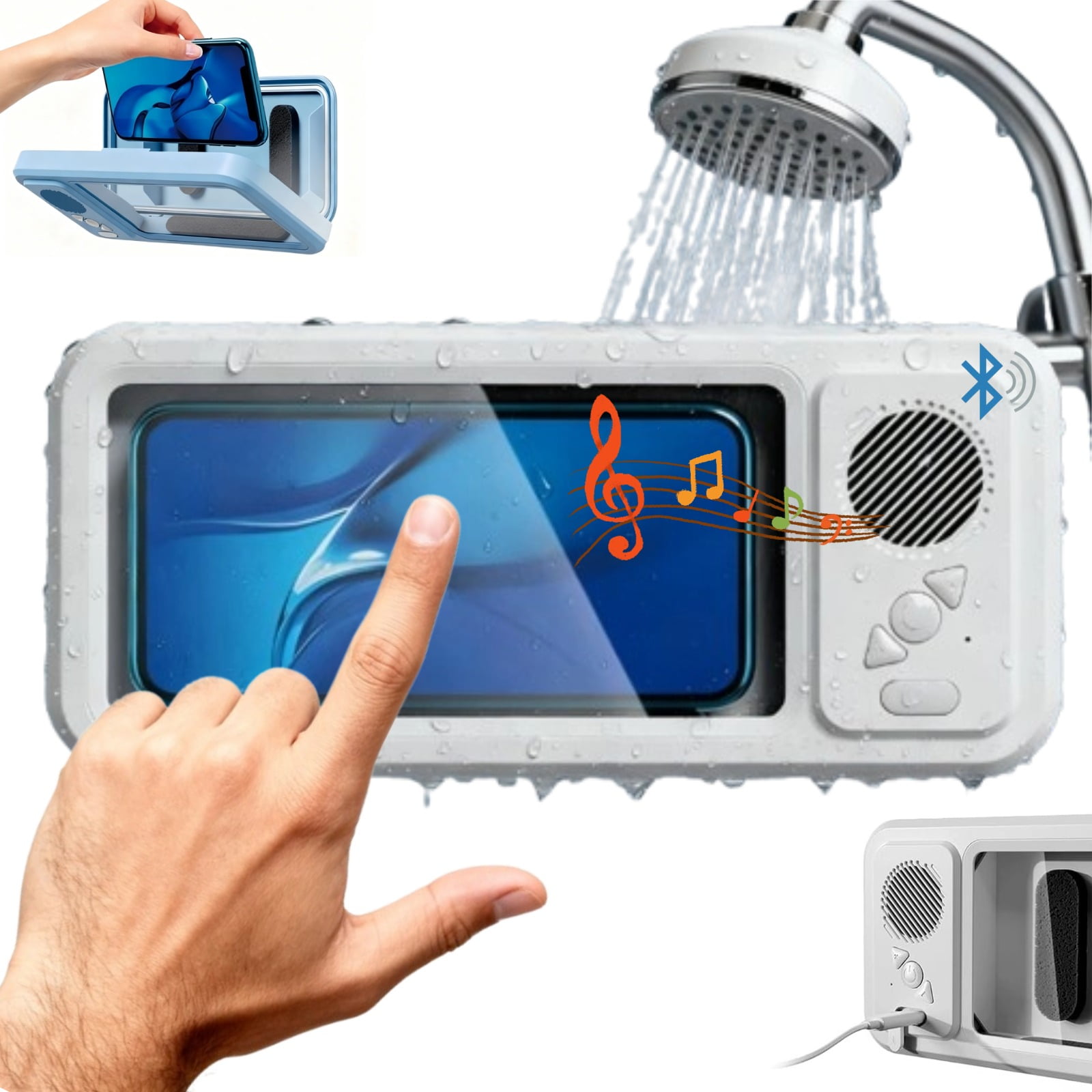 Waterproof Shower Phone Holder (Bluetooth 5.0) – 480° Rotation Fog ...