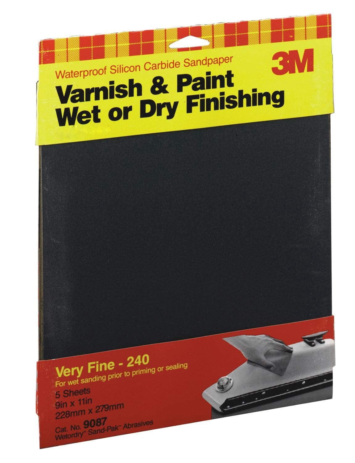 3M Waterproof Silicone Carbide Sandpaper Sheet - 220 Grit - 5 Pack, 9 ...