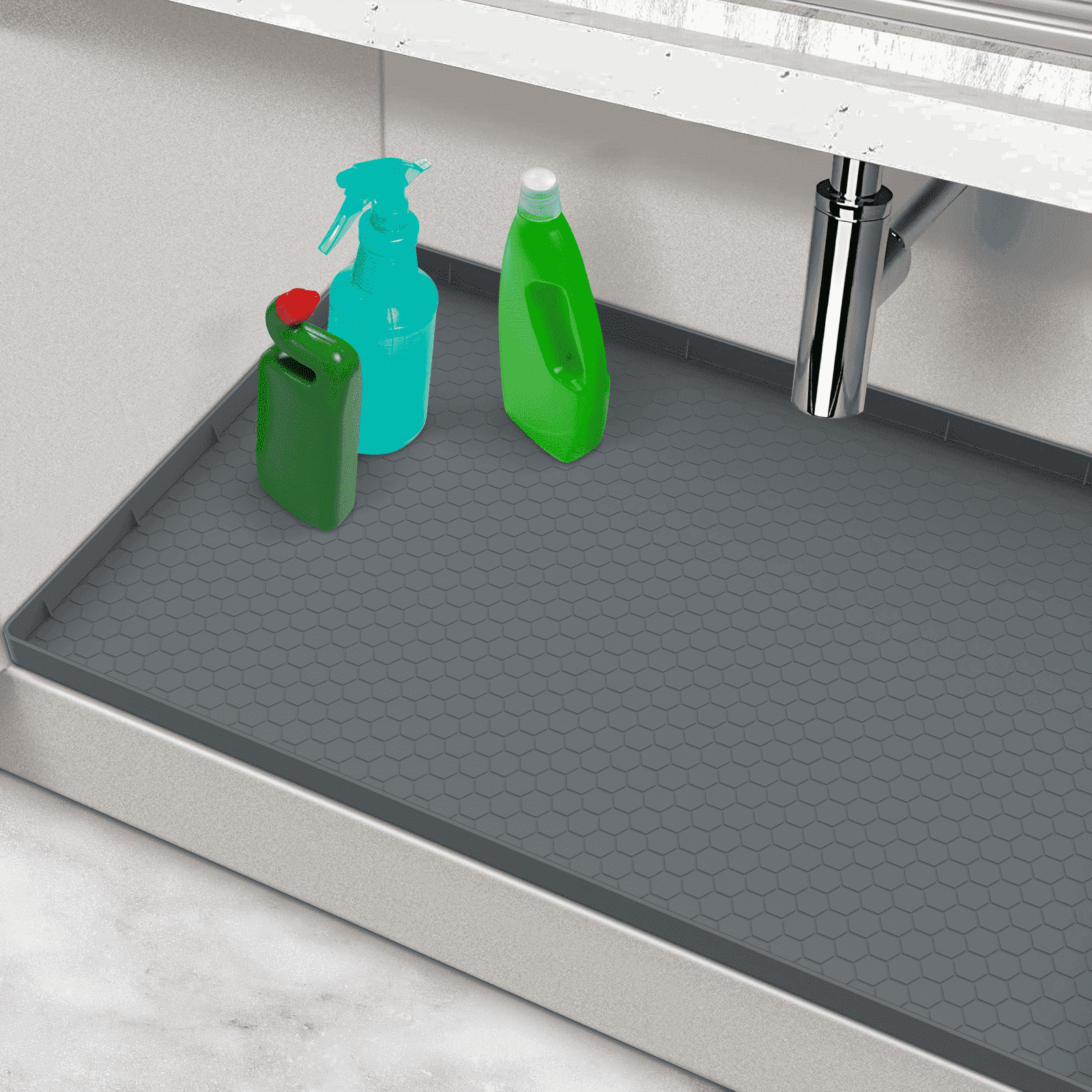 Waterproof Silicone Under Sink Mat with Lip for Kitchen and Bathroom ...