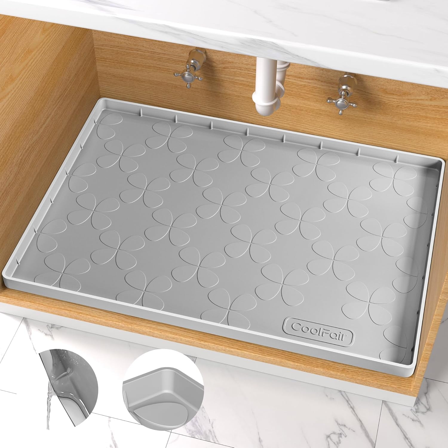 Waterproof Under Sink Mat, 28'' X 19'' Silicone Mat for Kitchen ...