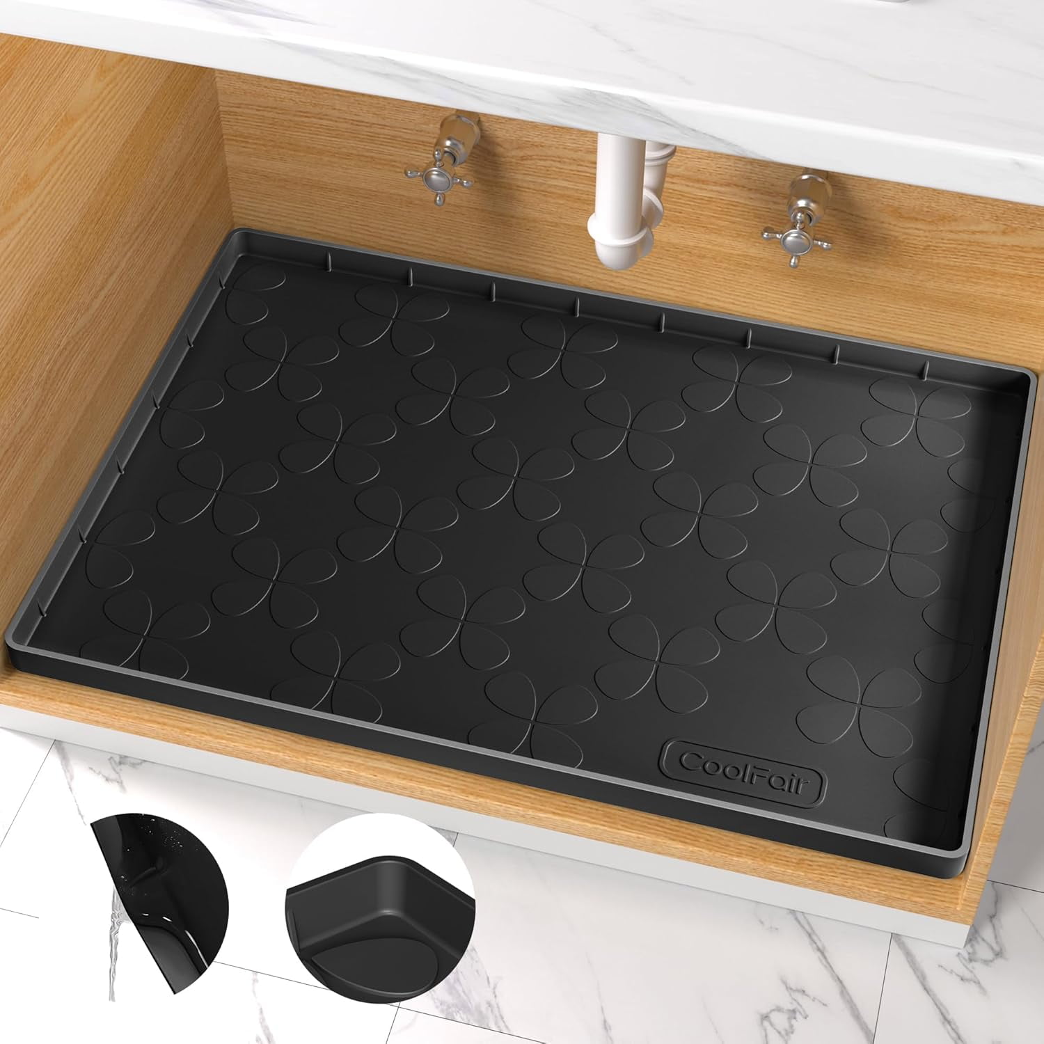 Waterproof Under Sink Mat, 31'' x 22'' Silicone Mat for Kitchen ...