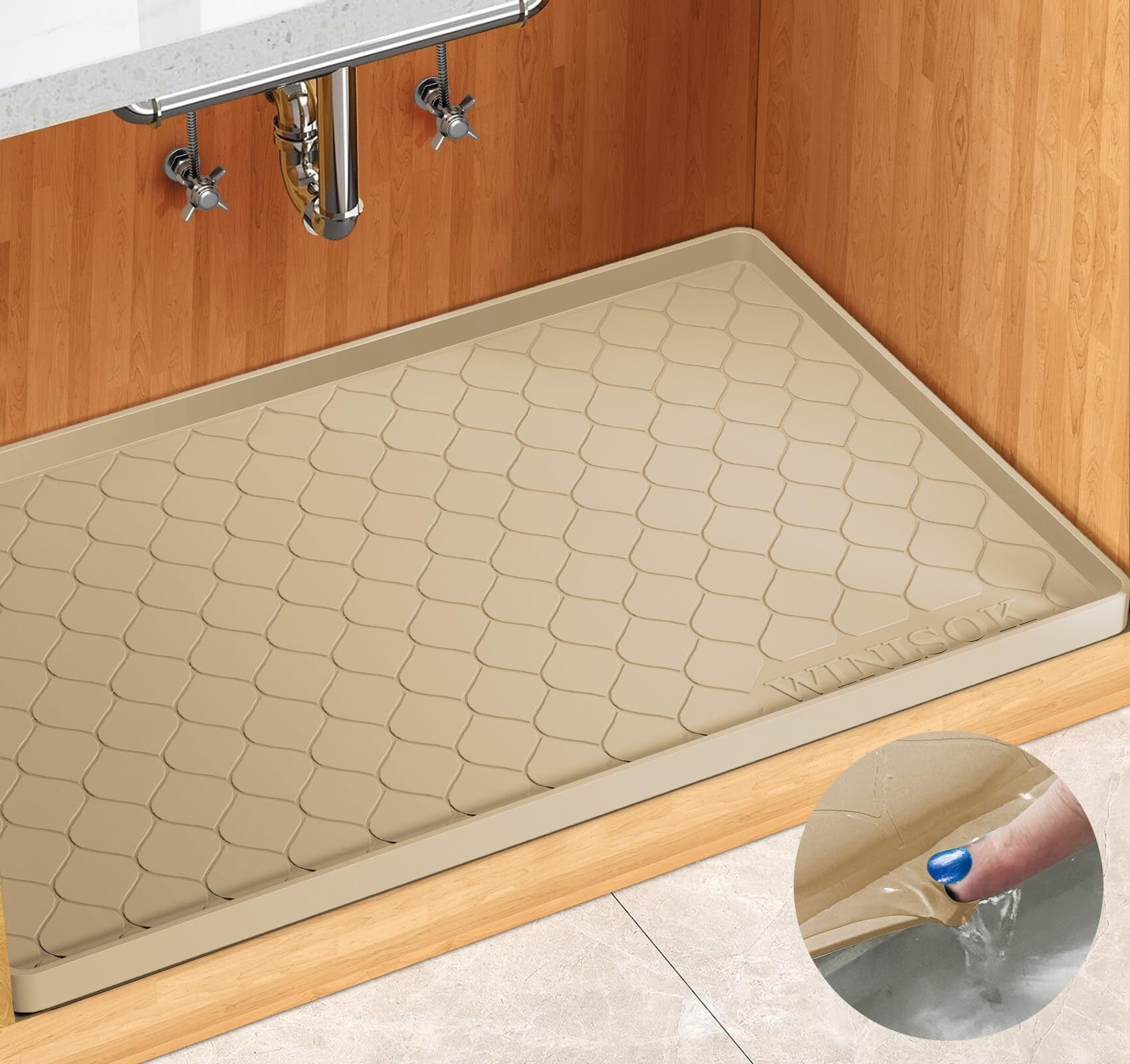 Waterproof Under Sink Mat 34" x 22" Cabinet Liner for Kitchen and ...