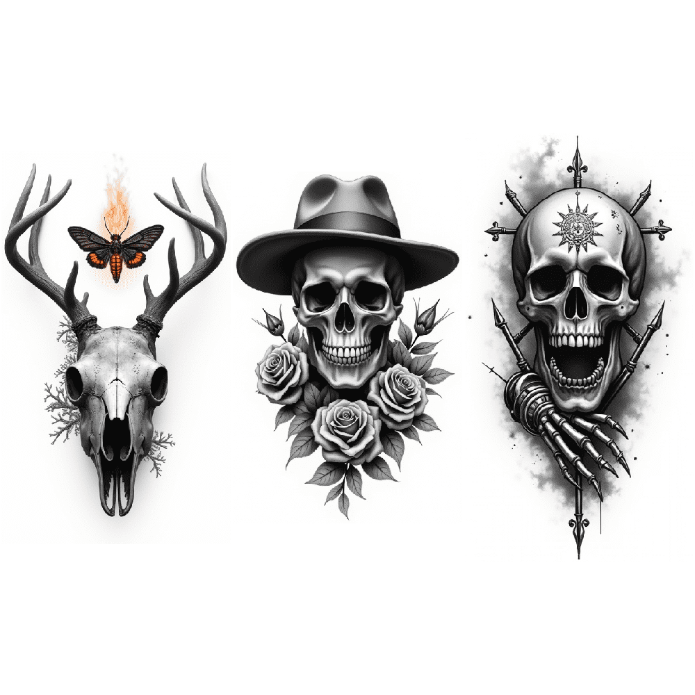 Waterproof Skull Tattoos 3D Gothic Tattoo Stickers Fantasy Temporary ...