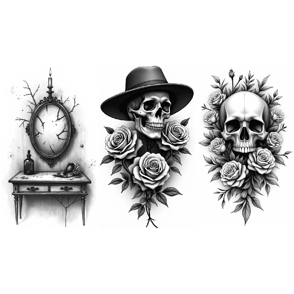 Waterproof Skull Tattoos 3D Gothic Temporary Tattoos for Men Women ...