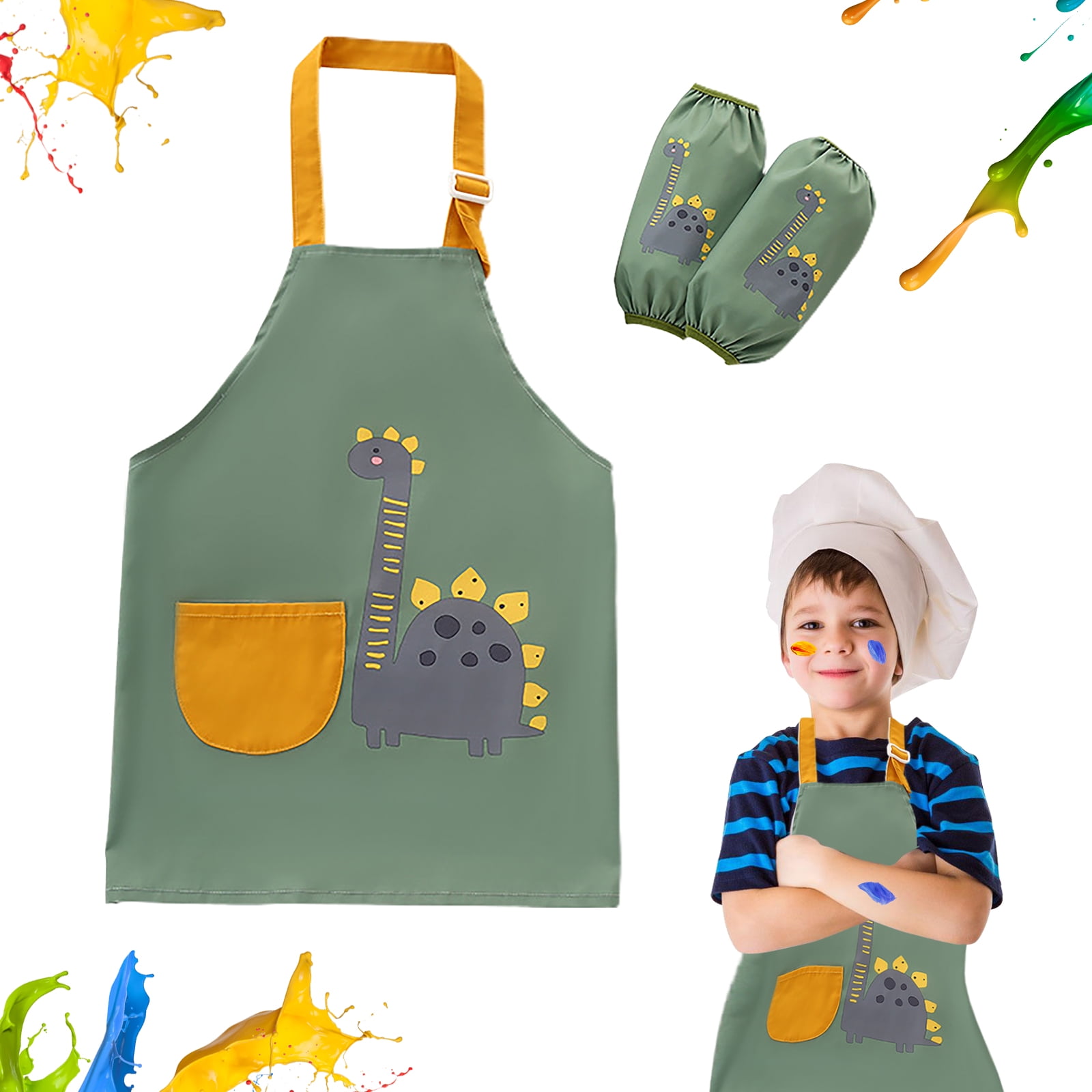 Waterproof Sleeveless Toddler Apron With 1 Pair Sleeves Kids Apron For ...