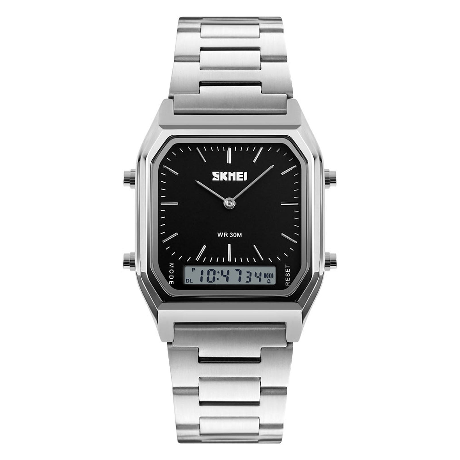 Waterproof Stainless-Steel Octagon Watch – Analog-Digital Dual Display ...