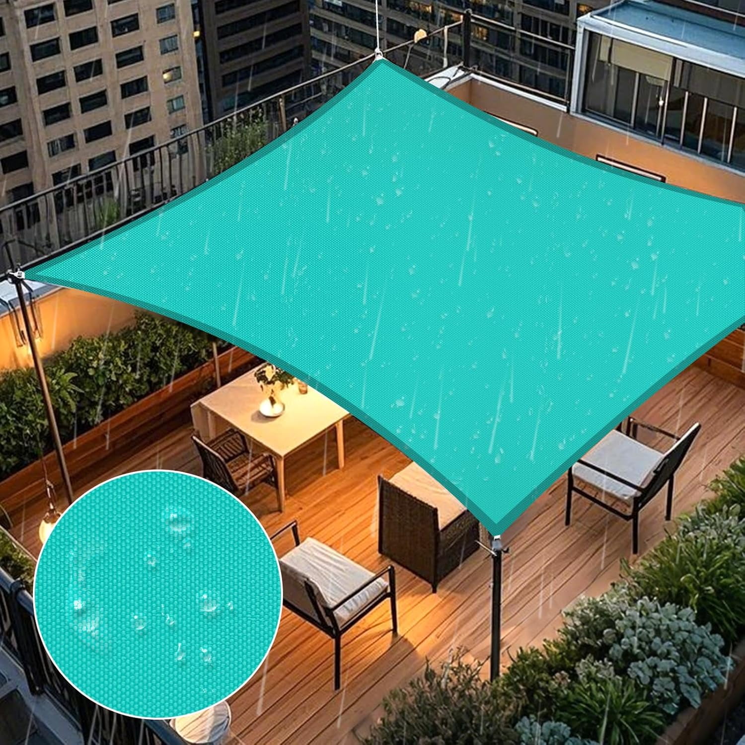 Waterproof Sun Shade Sail, 10'x10' Turquoise Rectangular, UV Resistant ...