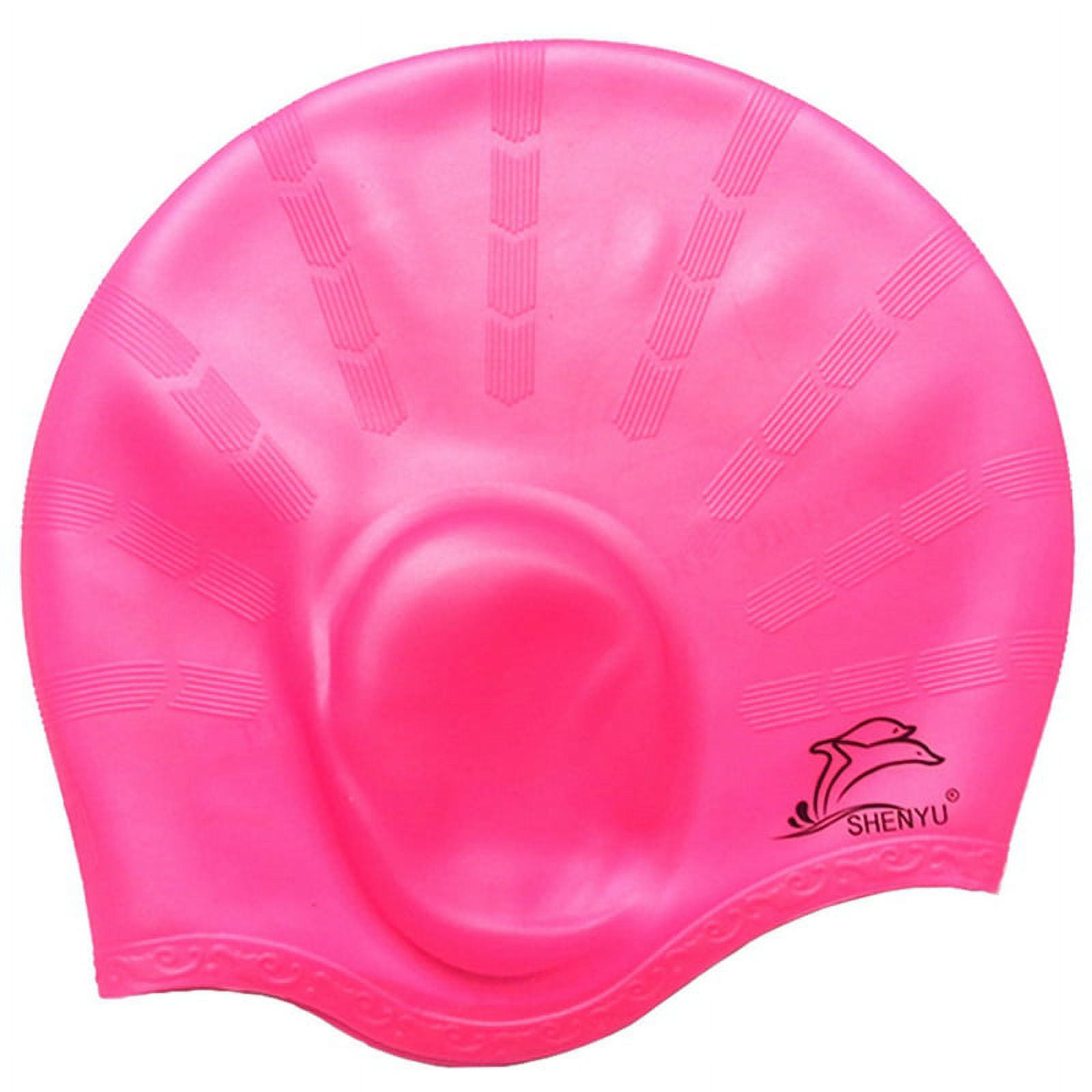 Waterproof Swim Caps with 3D Ear Protection, Durable Flexible Silicone ...
