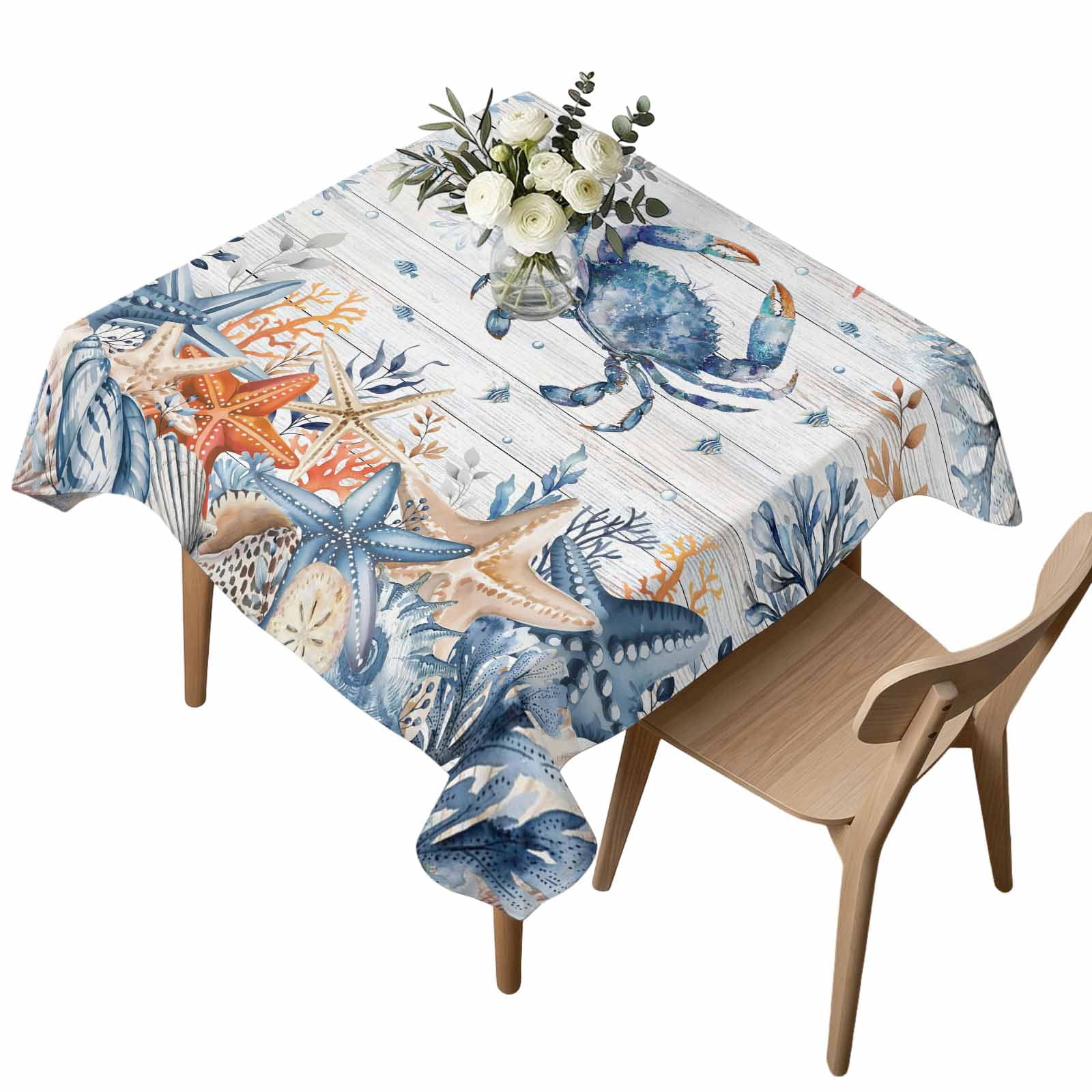 Waterproof Tablecloth Ocean Crab Starfish Coral Fish Square Table Cloth ...
