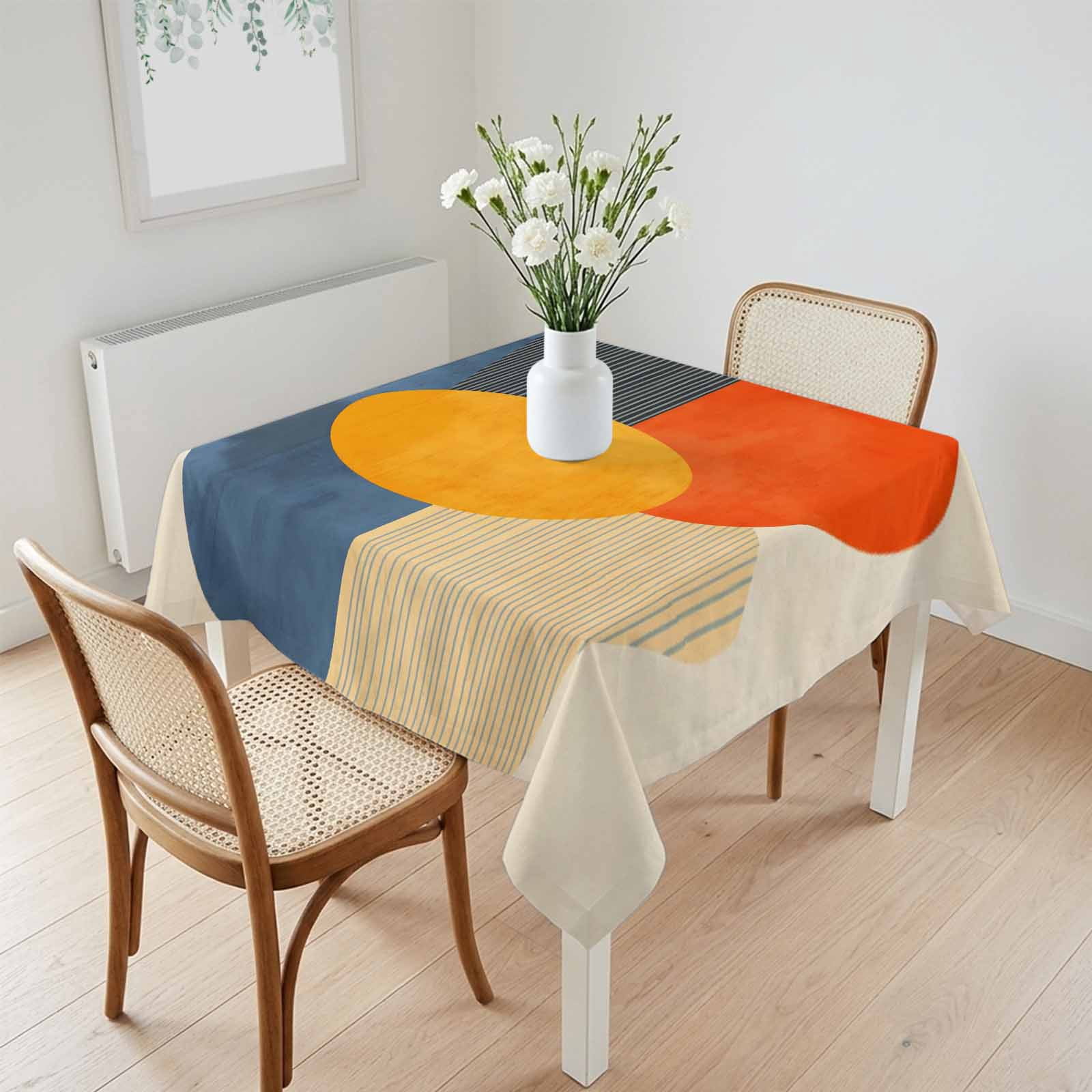 Waterproof Tablecloth Orange Color Block Boho Style Square Table Cloth ...