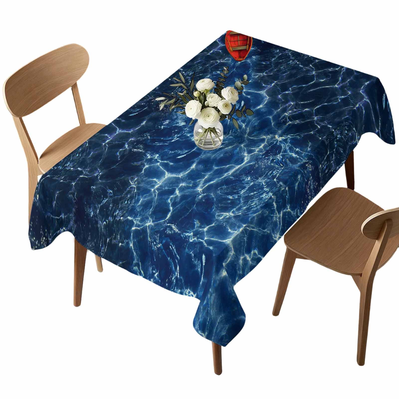 Waterproof Tablecloth Red Small Boats Deep Blue Seawater Rectangle ...