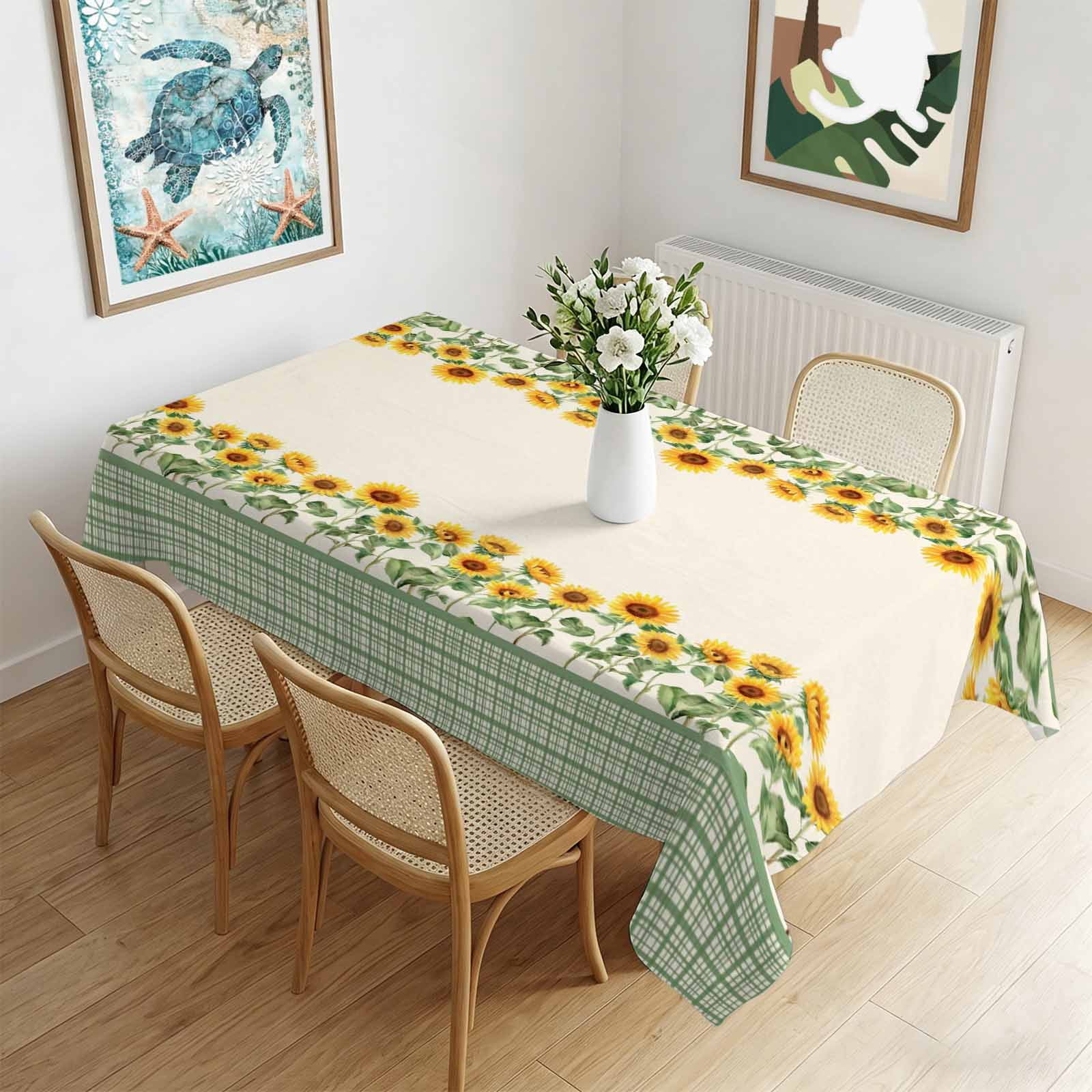 Waterproof Tablecloth Spring Farm Watercolor Sunflowers Rectangle Table ...