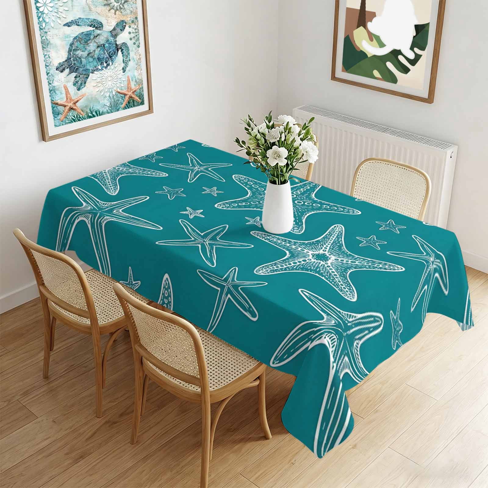 Waterproof Tablecloth Summer Ocean Starfish Seamless Rectangle Table ...