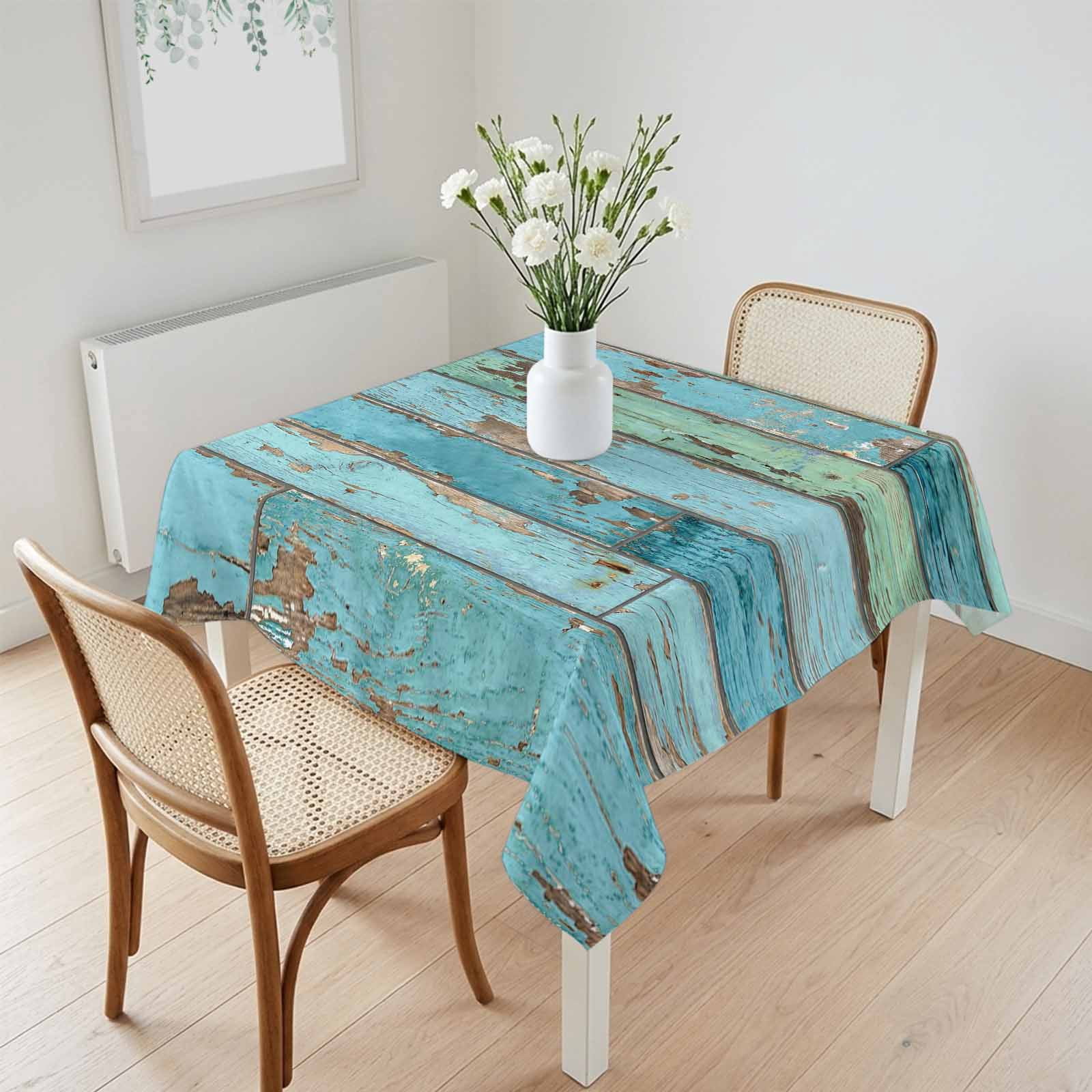 Waterproof Tablecloth Vintage Blue Wooden Plank Square Table Cloth ...