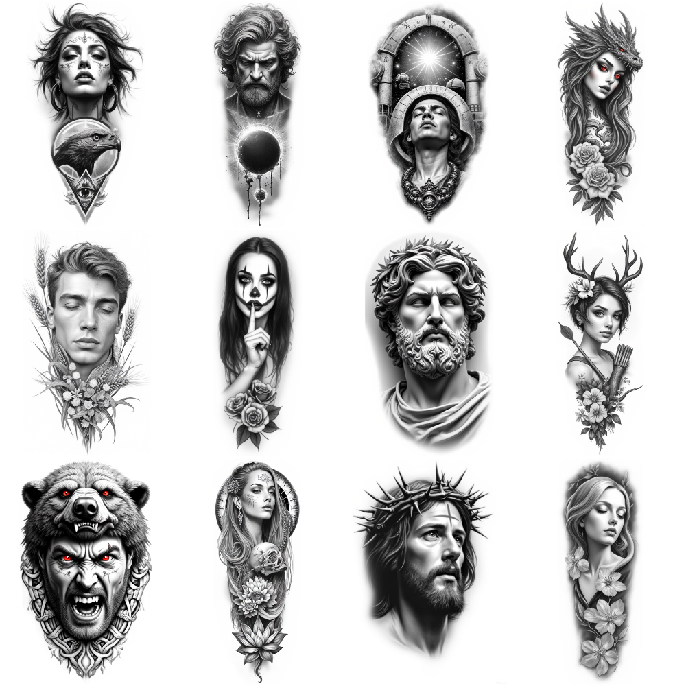 Waterproof Tattoo Stickers Portrait Design Decorative Temporary Tattoos ...