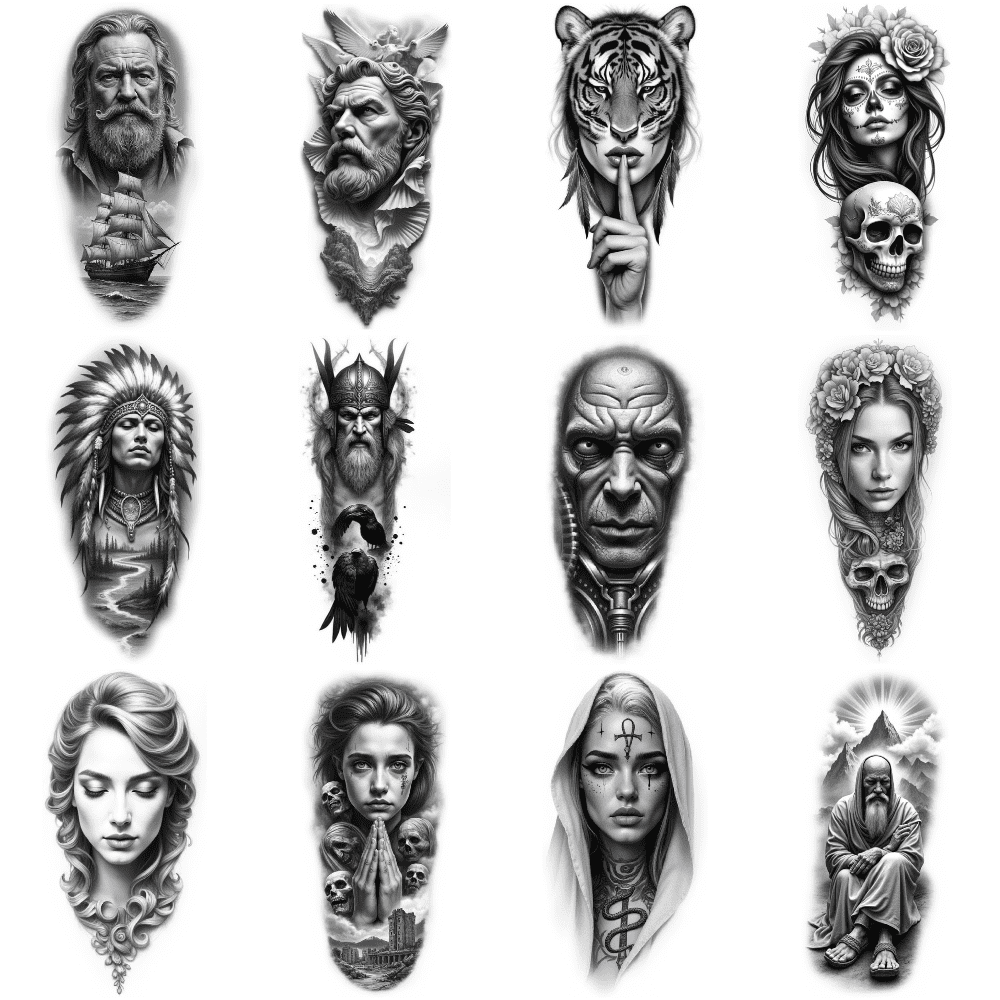 Waterproof Tattoo Stickers Portrait Design Decorative Temporary Tattoos ...