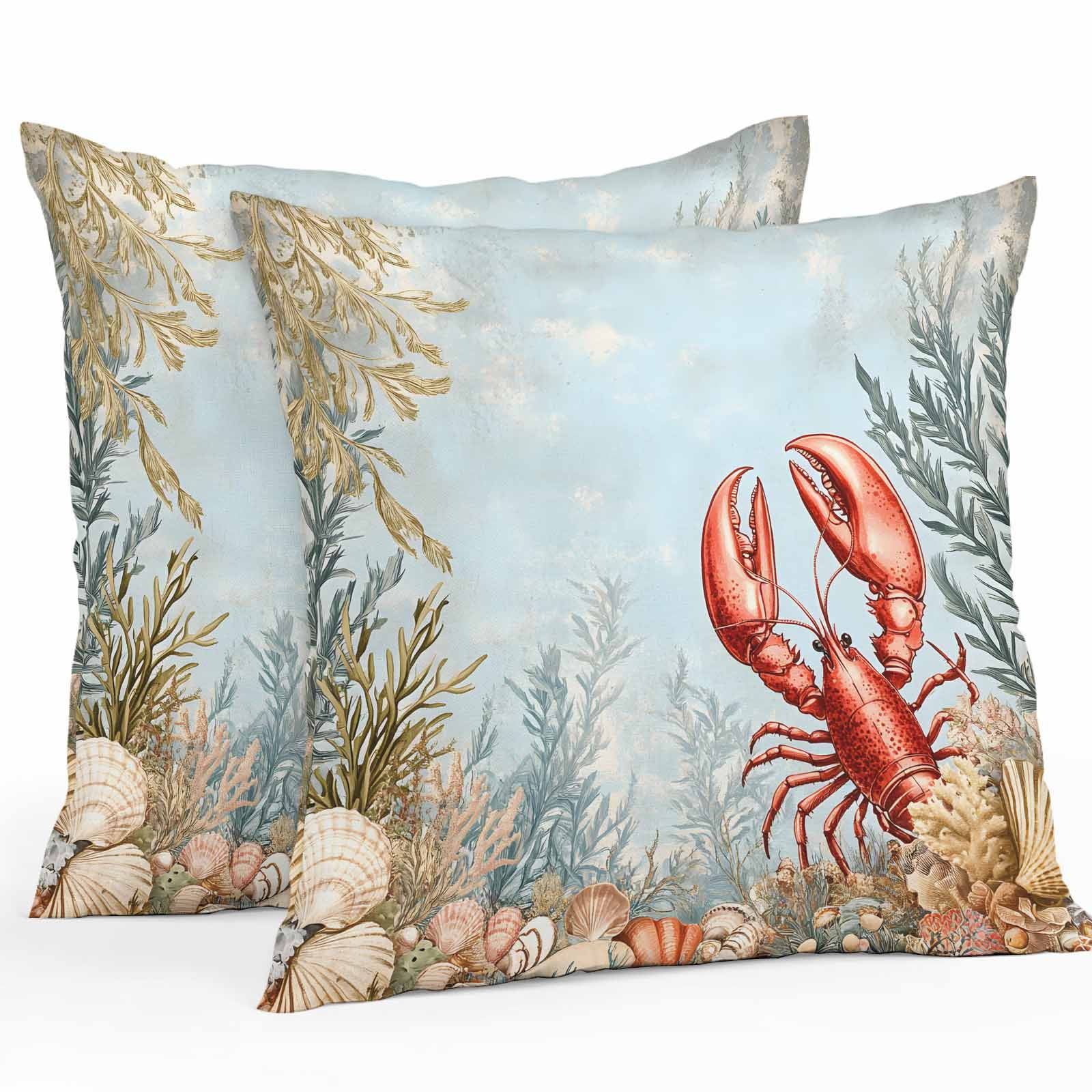 Waterproof Throw Pillow Covers Set of 2, 16x16 Inch Blue Beach Coastal ...