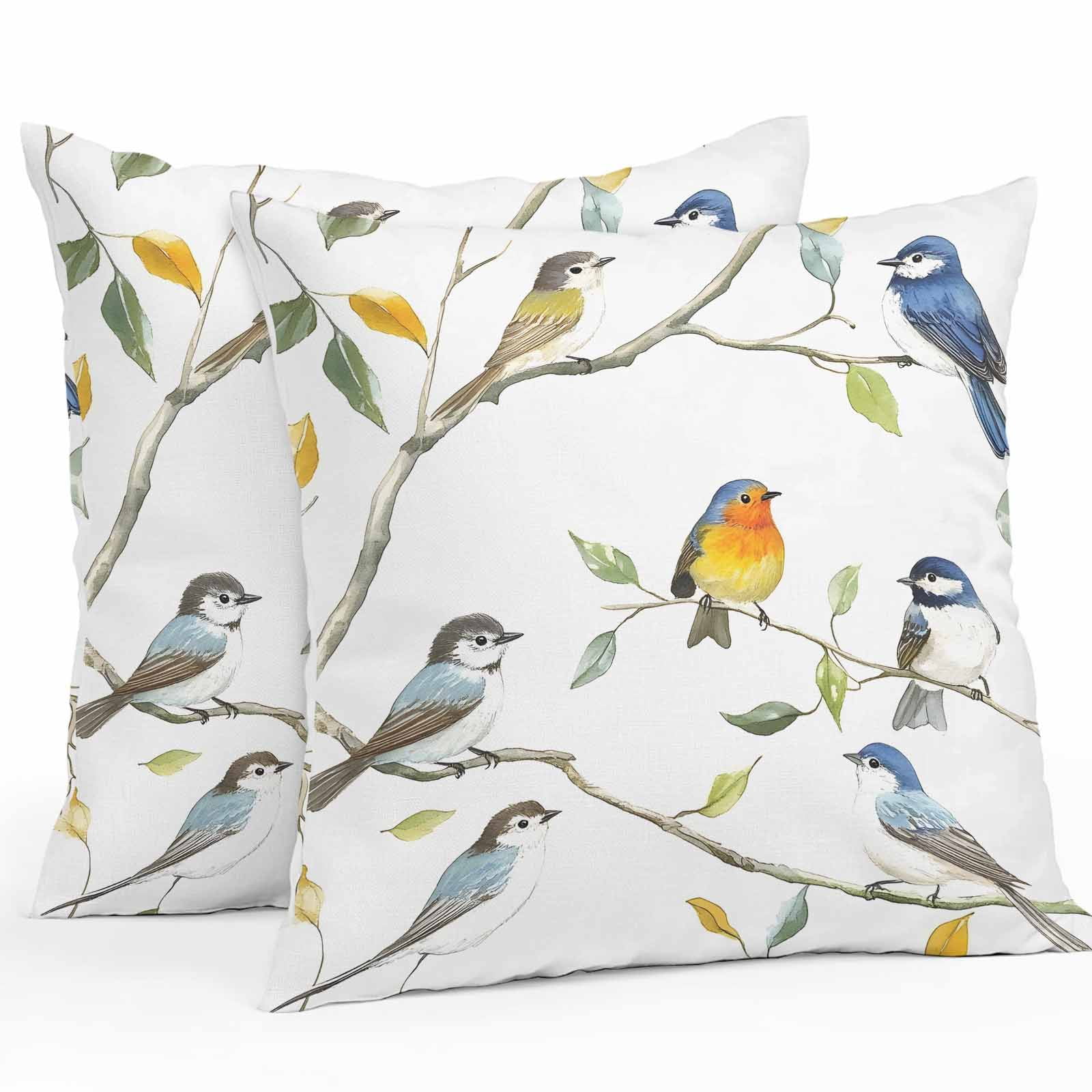 Waterproof Throw Pillow Covers Set of 2, 18x18 Inch Spring Bird ...
