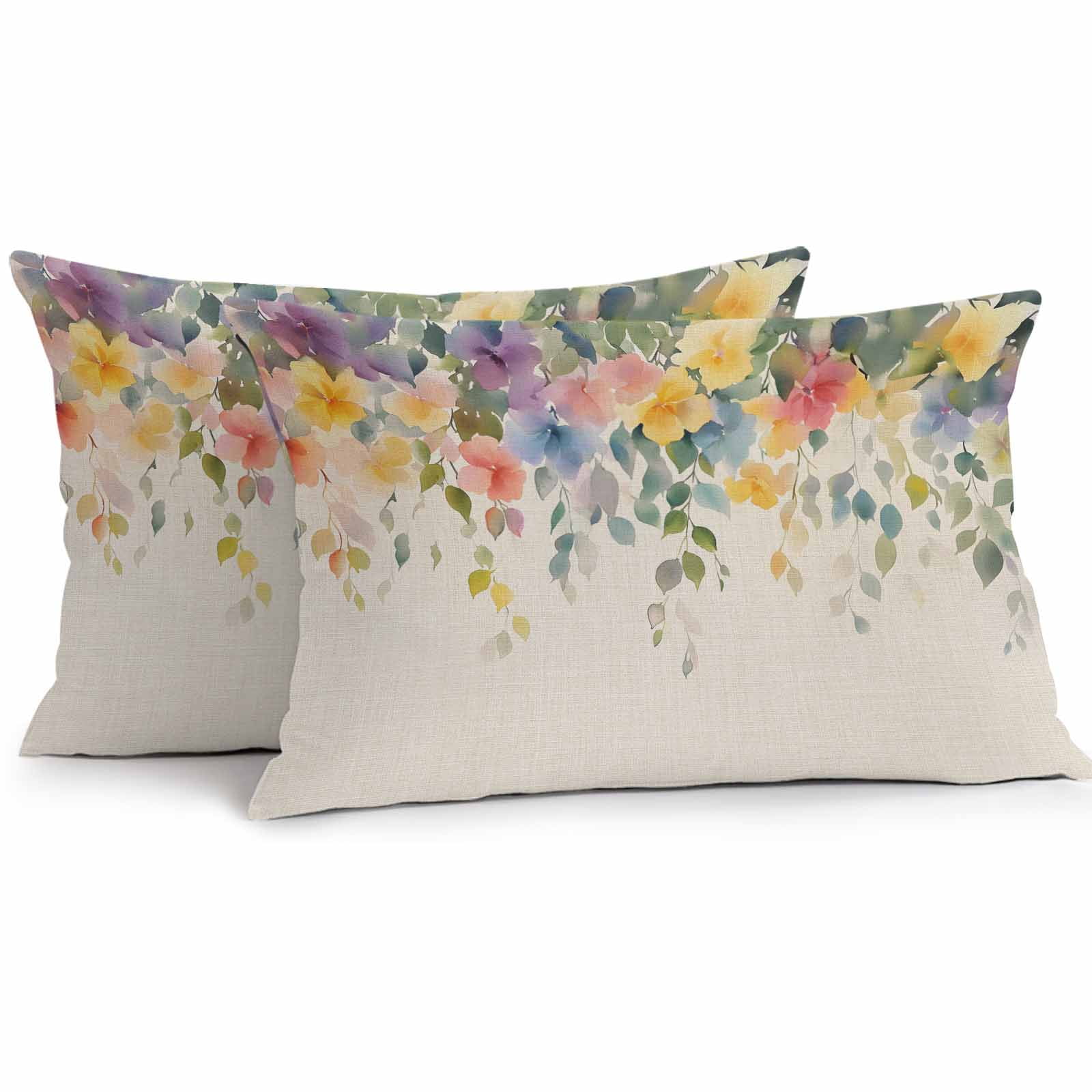 Waterproof Throw Pillow Covers Set of 2, 20x12 Inch Spring Flowers ...