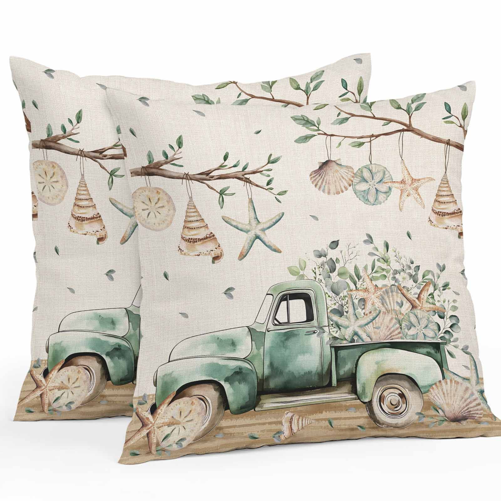 Waterproof Throw Pillow Covers Set of 2, 24x24 Inch Coastal Sage Green Decorative Pillowcases ...