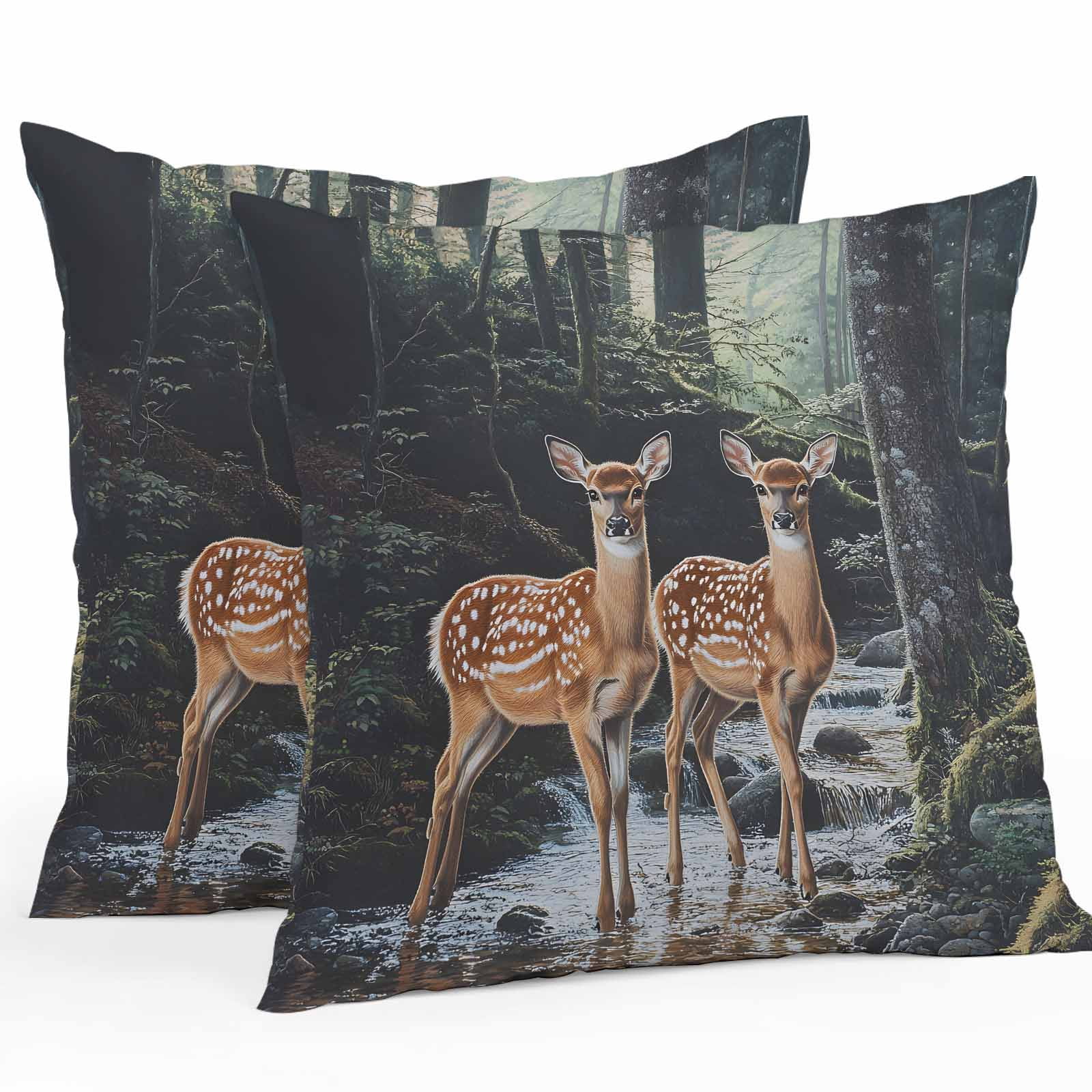 Waterproof Throw Pillow Covers Set of 2, 24x24 Inch Farmhouse Forest ...