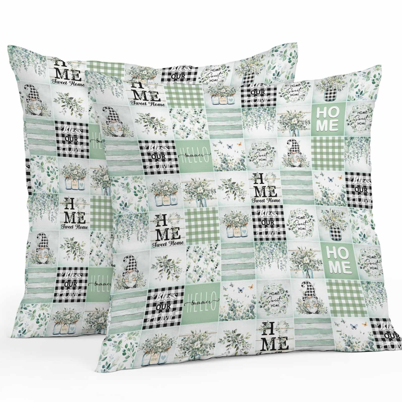 Waterproof Throw Pillow Covers Set of 2, 24x24 Inch Sage Green Coastal ...