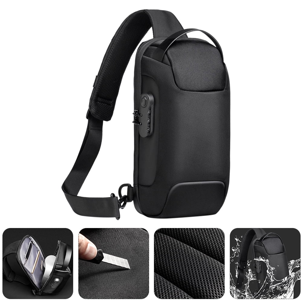 Mens Sling Bag Anti Theft Black Oxford 1Pcs - Walmart.com