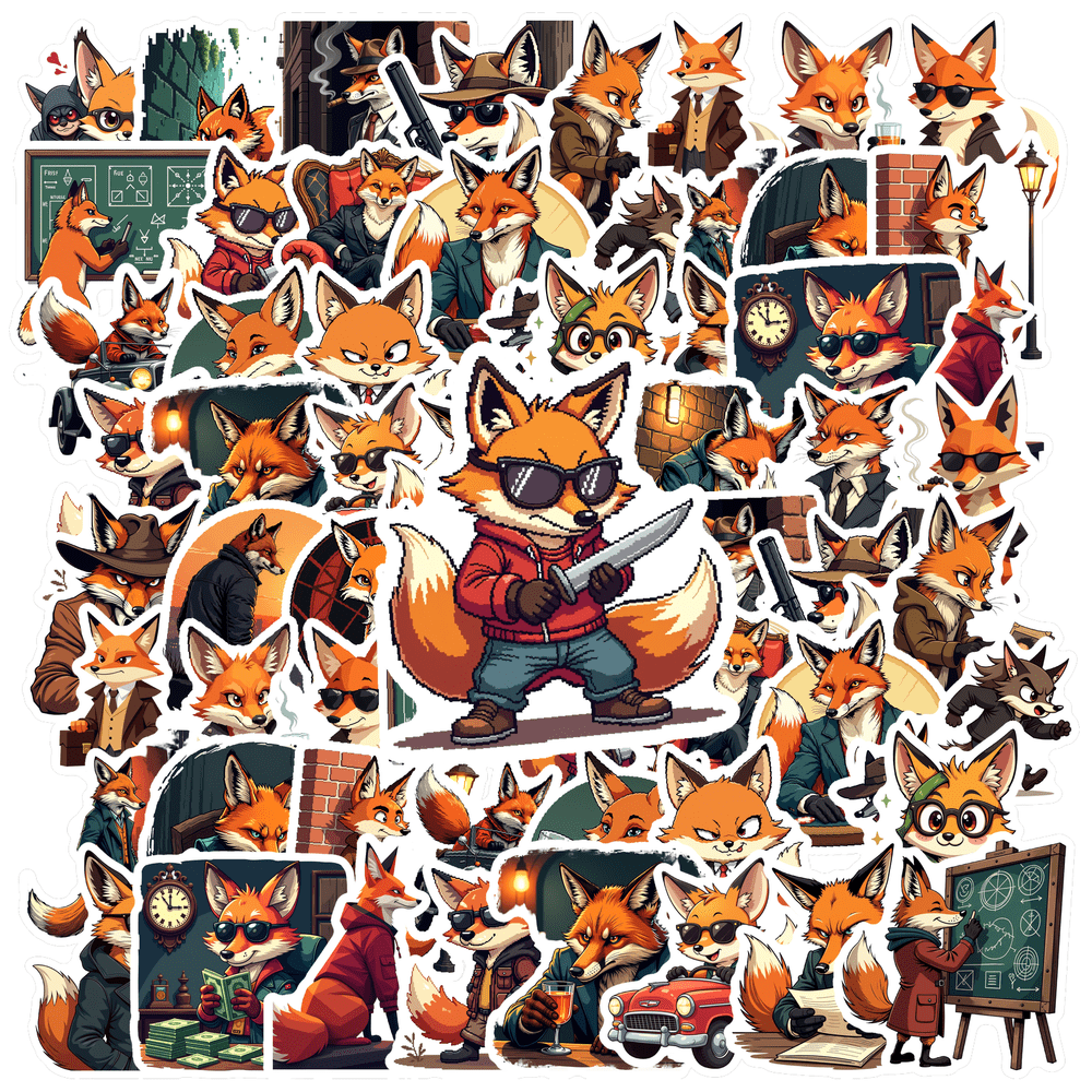 Waterproof Vinyl Fox Stickers Detective Gangster Cartoon for Notebooks ...