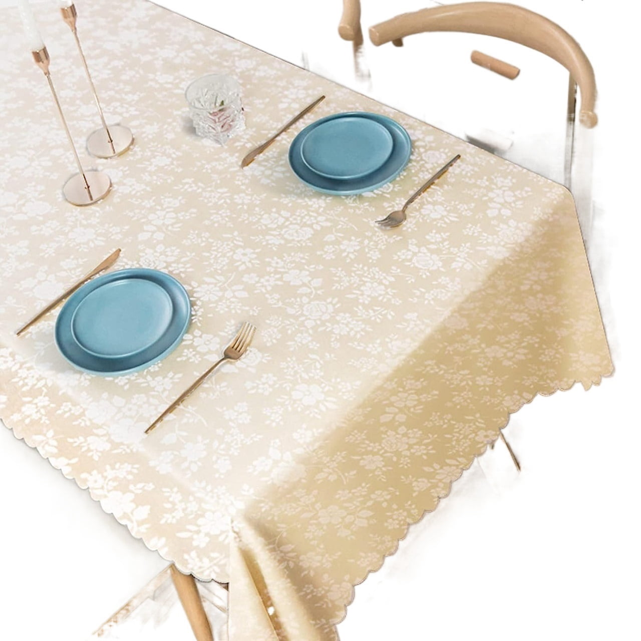 Waterproof Vinyl Round Oilcloth Tablecloth Wipeable Heavy Duty Spill ...