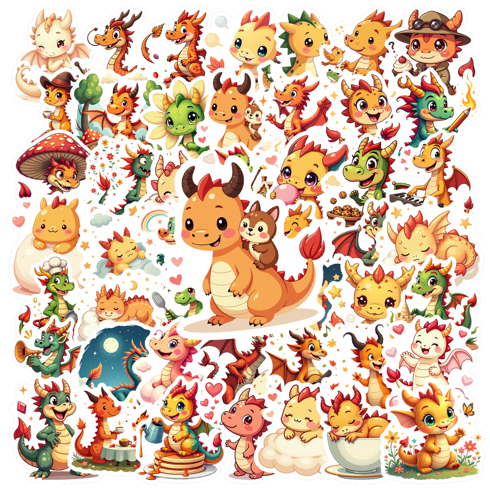 Waterproof Vinyl Stickers Dragon Colorful Cartoon Stickers for ...