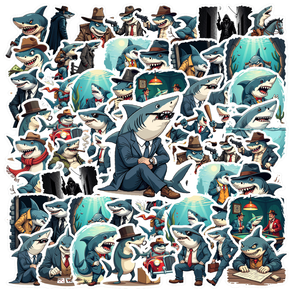 Waterproof Vinyl Stickers Shark Detective Cartoon Stickers Humor for ...